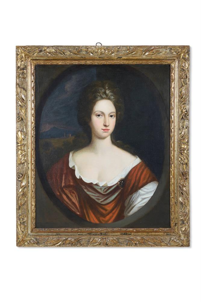 ENGLISH SCHOOL, 18TH CENTURY PORTRAIT OF A LADY, HALF LENGTH IN A RED ...