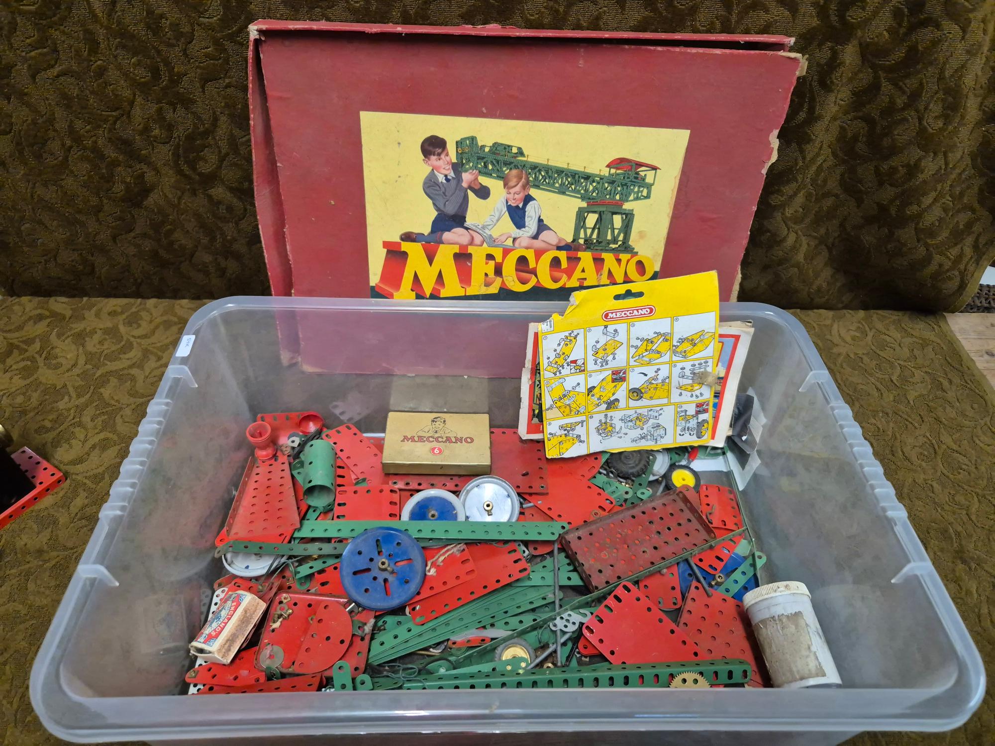 Vintage Meccano box no. 6, box badly damaged and unknown if complete.