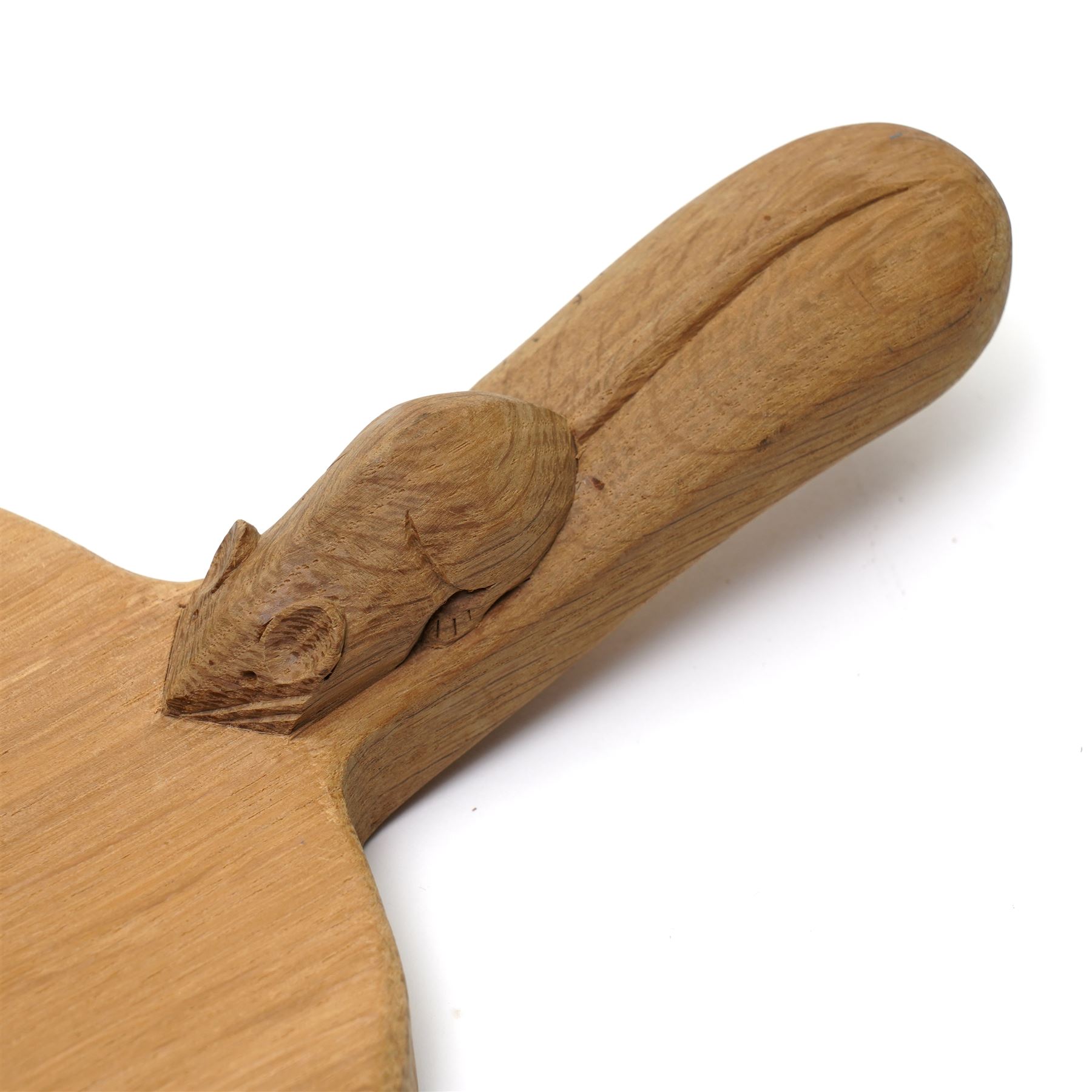 Mouseman - oak oval cheese board, the handle with carved mouse ...