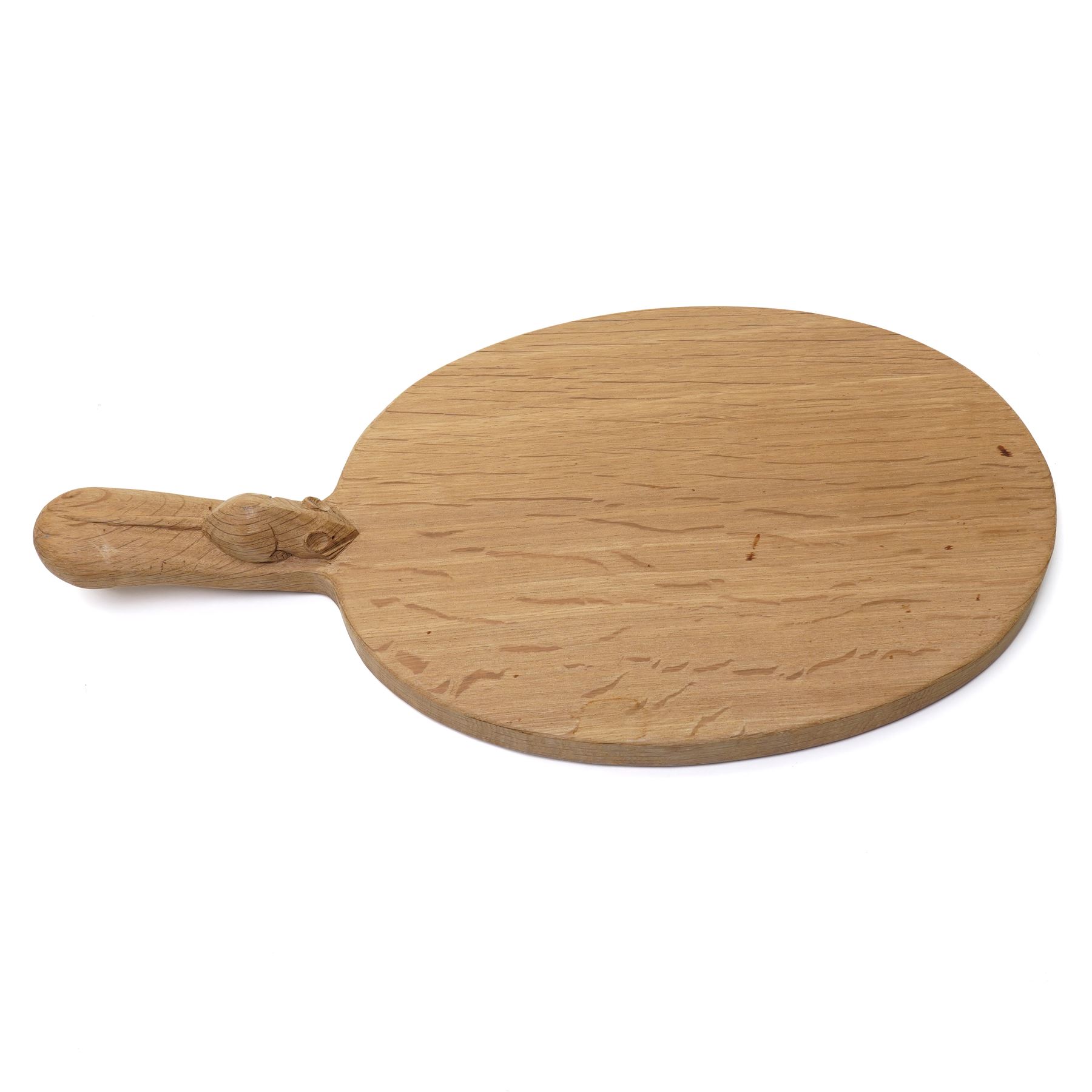 Mouseman - oak oval cheese board, the handle with carved mouse ...
