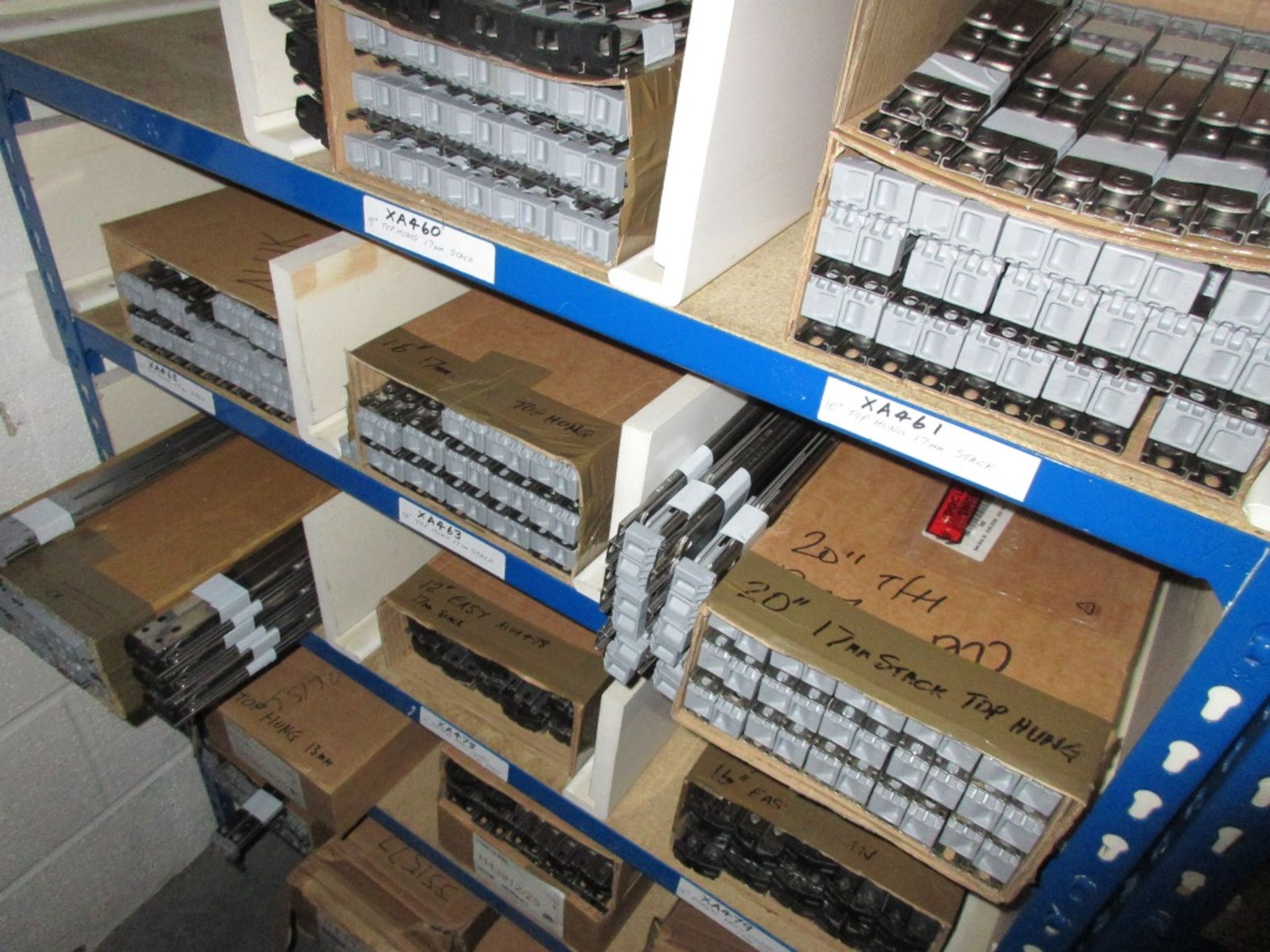 Contents of one bay of consumable stock including various size window ...