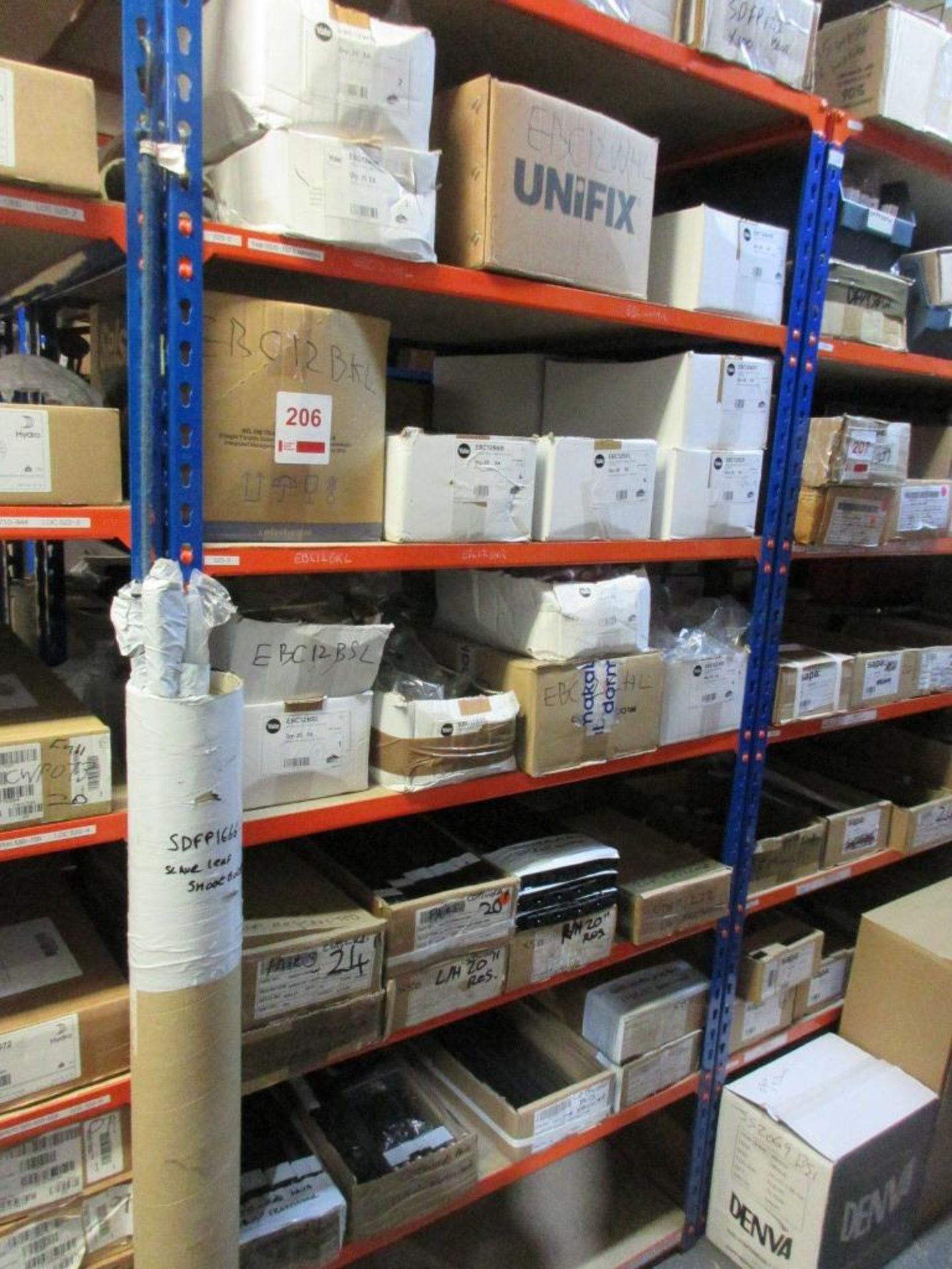 Contents of one bay of consumable stock including window handles ...