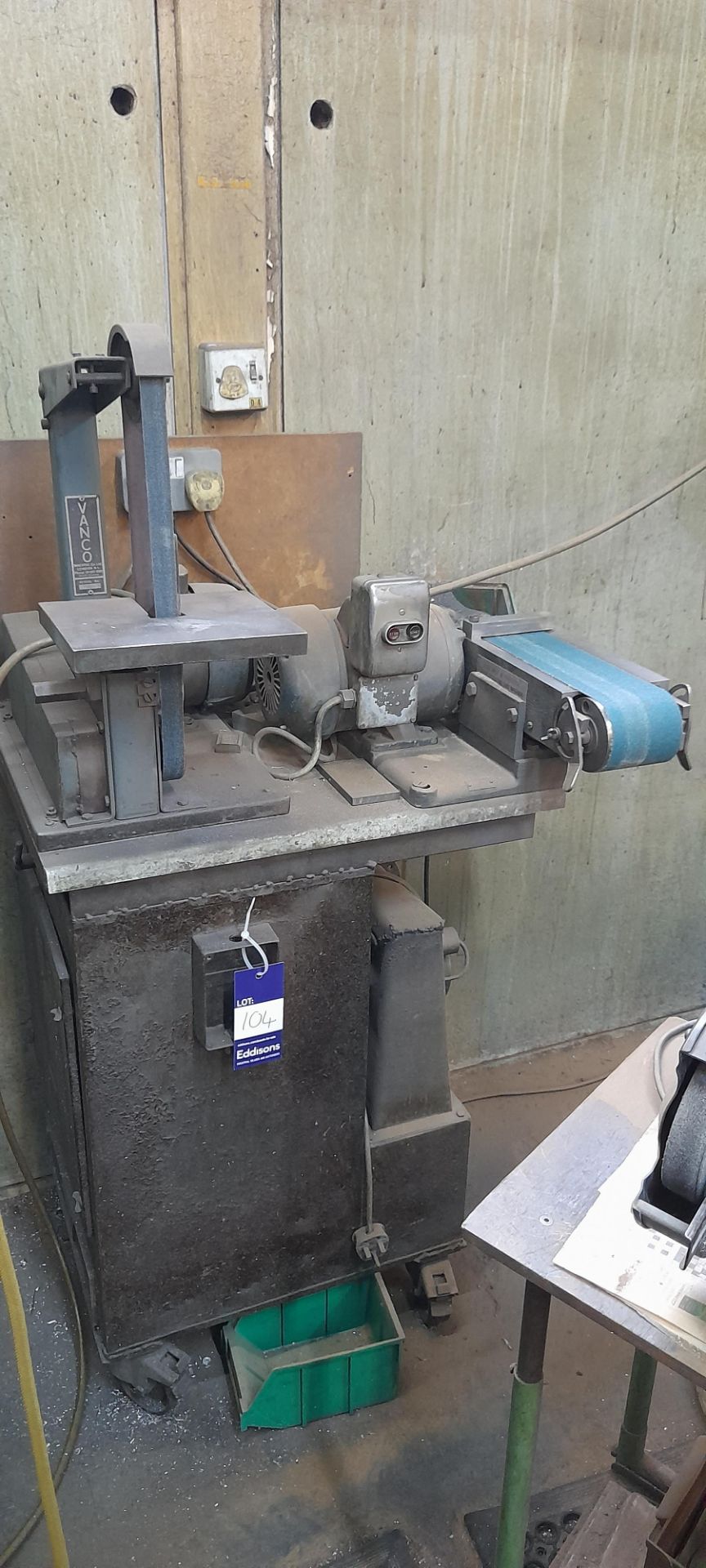 Vanco 1” belt linisher & AJH 4” belt linisher 240v on mobile stand