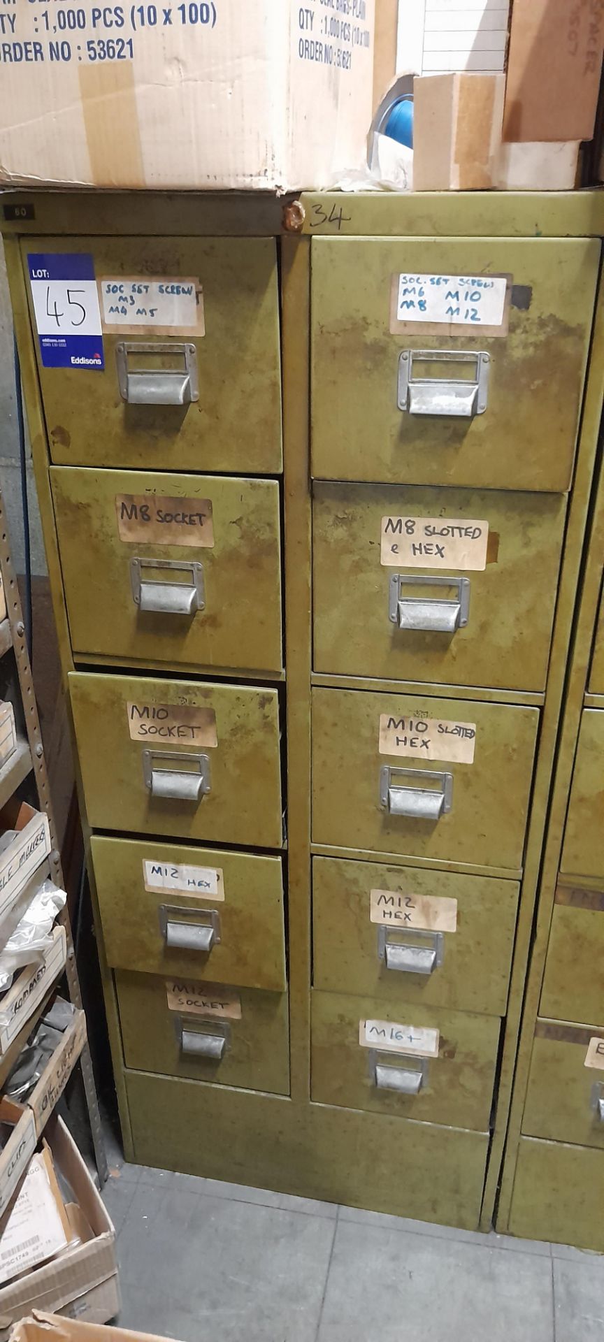 Steel 10 drawer cabinet & contents