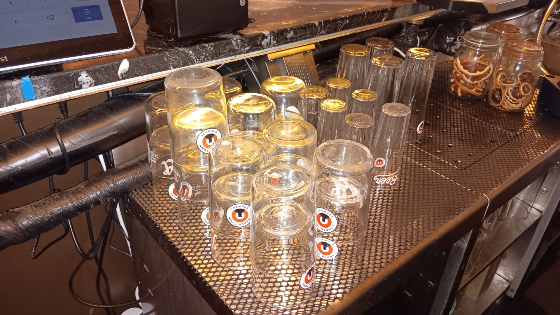 Quantity of assorted glassware to bar area, branded and unbranded ...