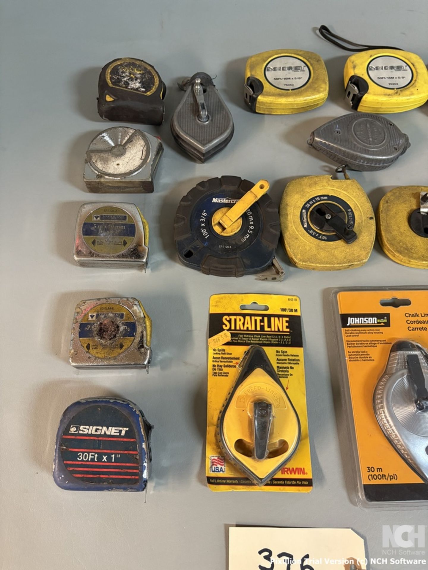 Large quantity of measuring tapes & chalk line