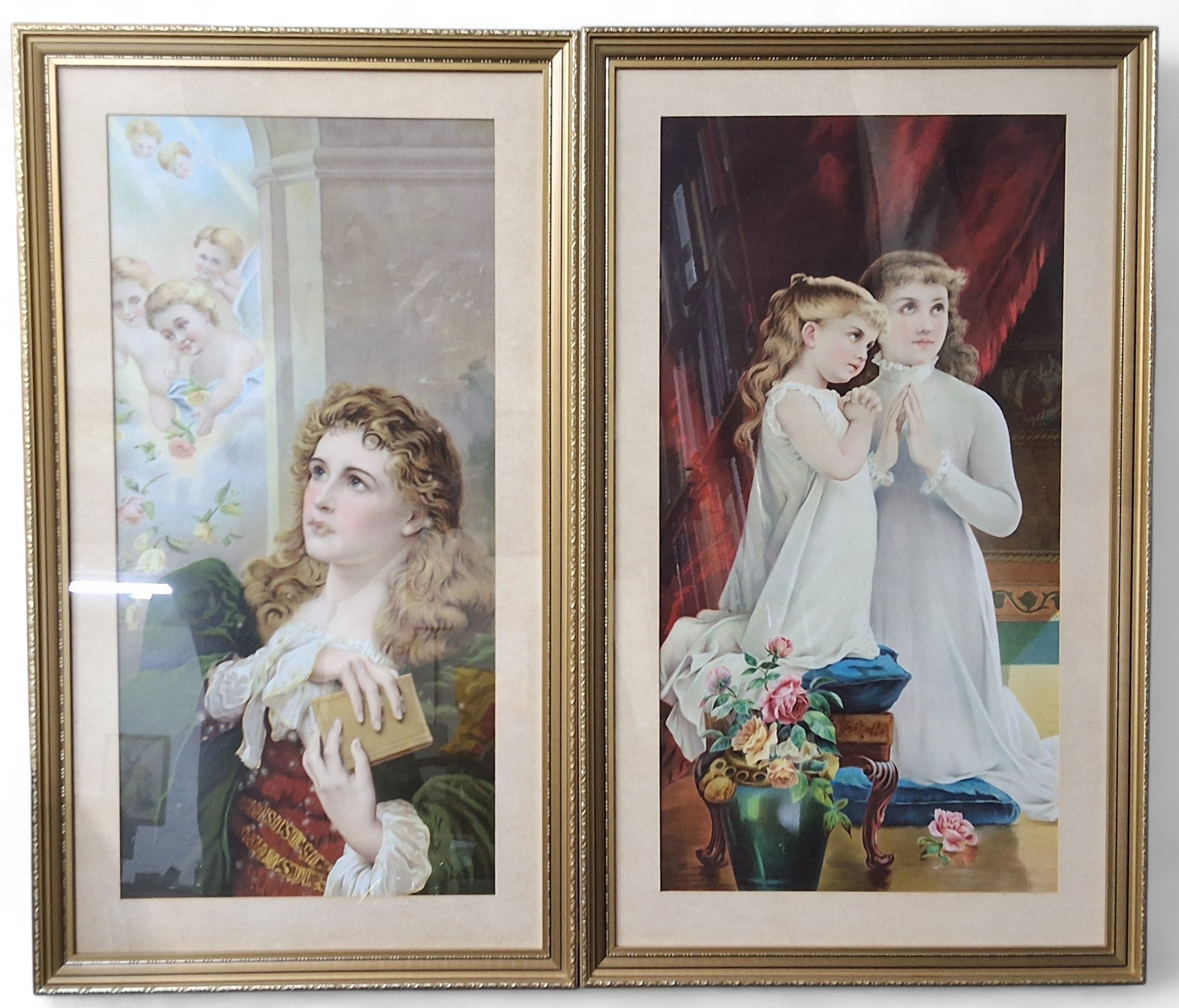 Pears -after Emile Munier, Two Girls Praying, chromolithograph, 64 x 32 ...