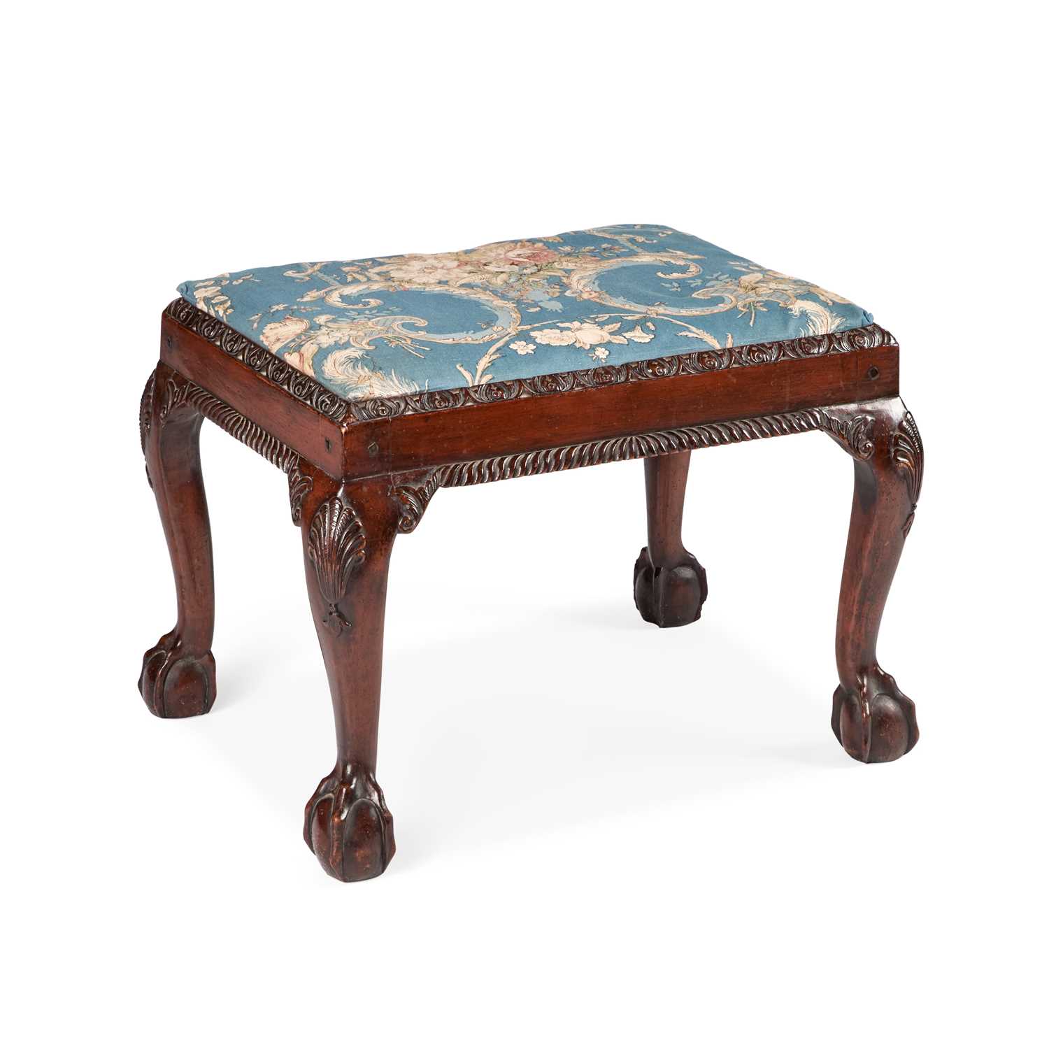 A GEORGE III MAHOGANY STOOL IN THE CHIPPENDALE TASTE of rectangular ...