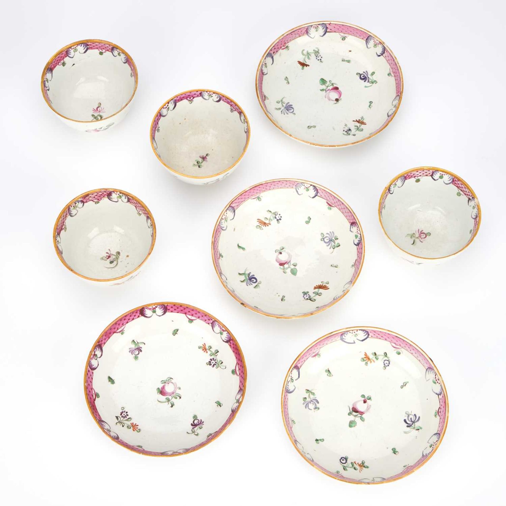 A SET OF FOUR EARLY 19TH CENTURY PEARLWARE TEA BOWLS AND SAUCERS each ...