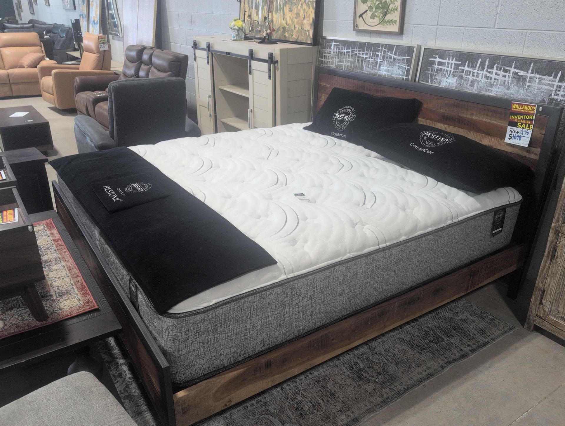 Furniture RESTONIC queen mattress with Sara queen bedframe