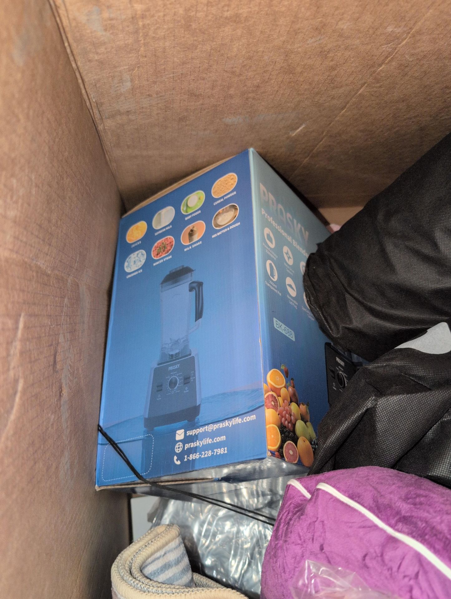 luggage, containers, blender, paper bowls, bamboo pillows, Ziploc bags ...