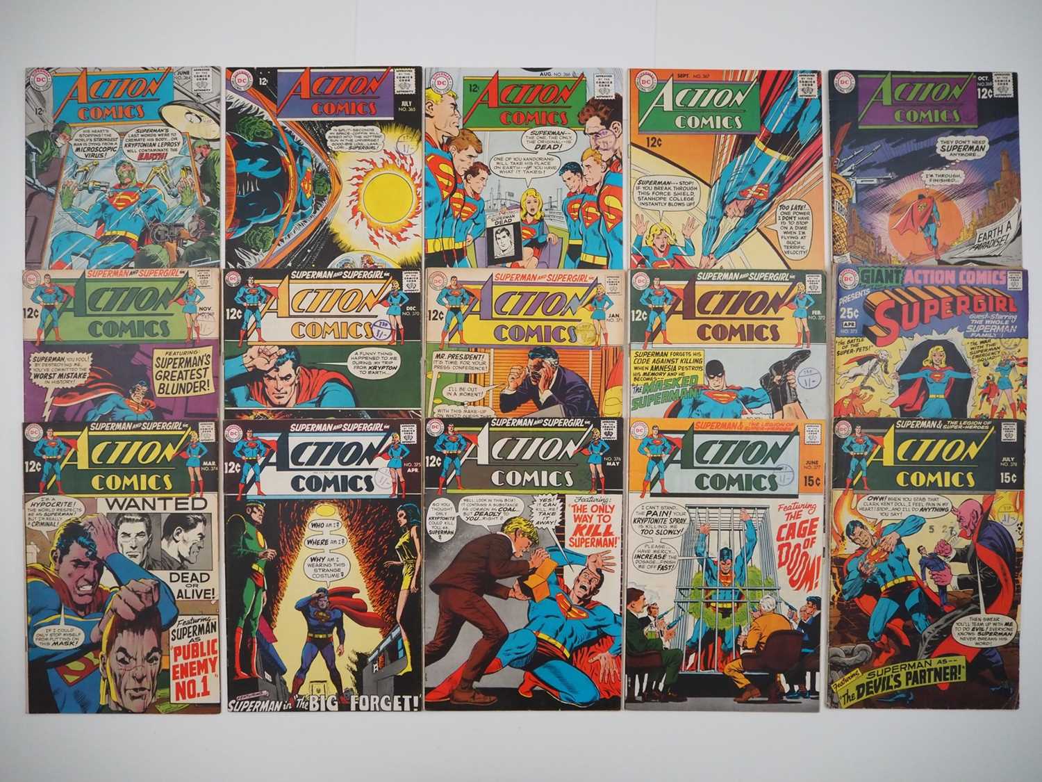 ACTION COMICS #364 to 378 (15 in Lot) - (1968/69 - DC) - Silver age ...