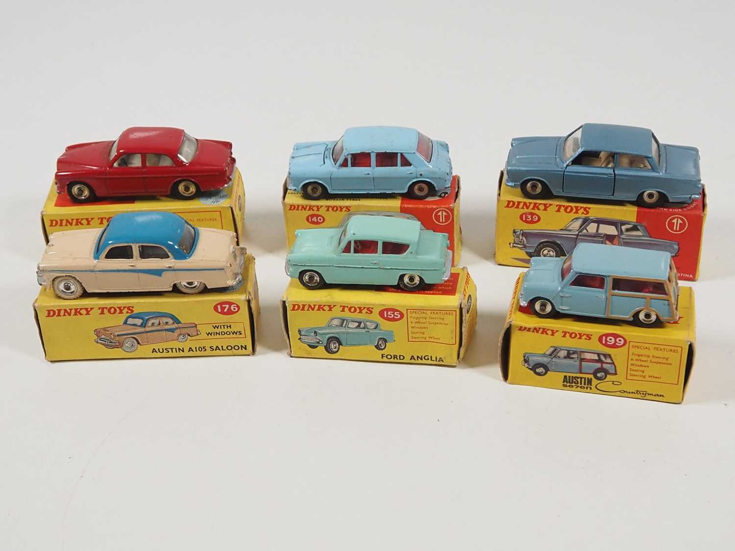 A group of boxed DINKY diecast cars comprising numbers 139, 140, 155 ...