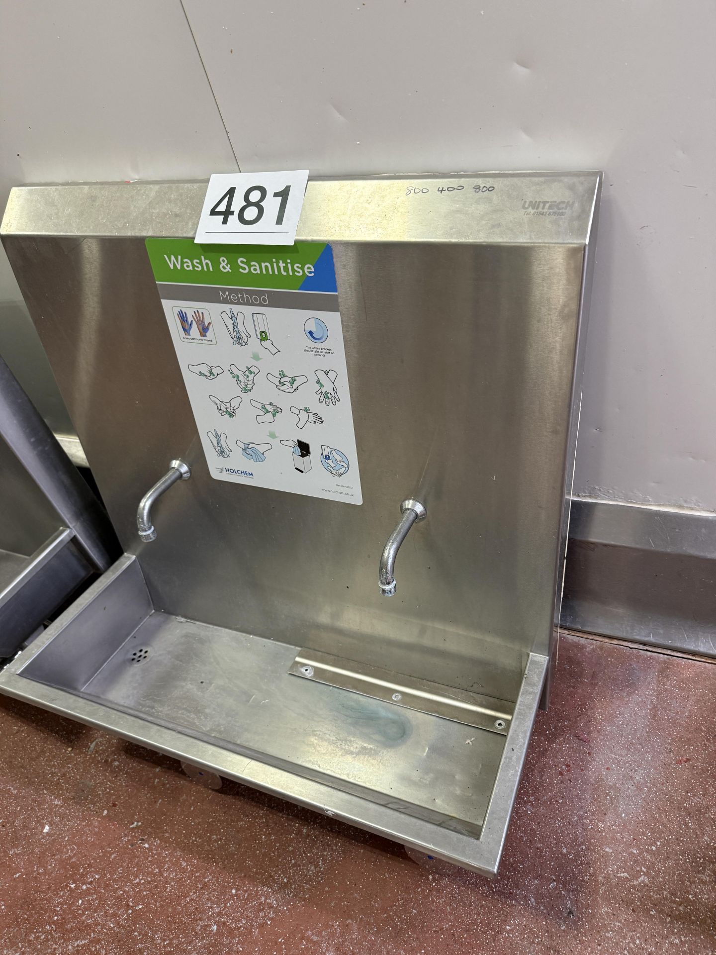 1 x Unitech 2-station all s/s knee operated sink. Dimensions approx ...