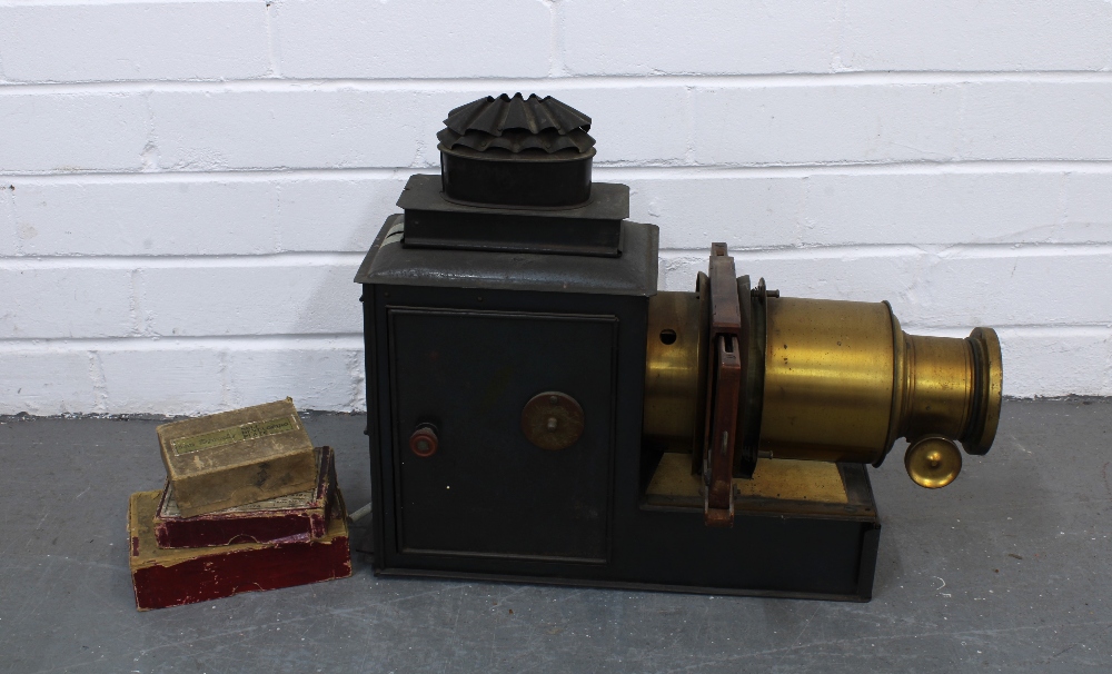Magic lantern with some slides, 43 x 34cm