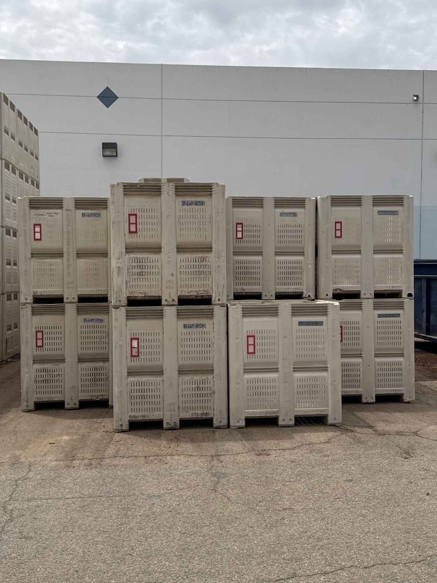 (60) MacroBin Plastic Bins. 48”W x 48”L x 48”H (53” from ground)