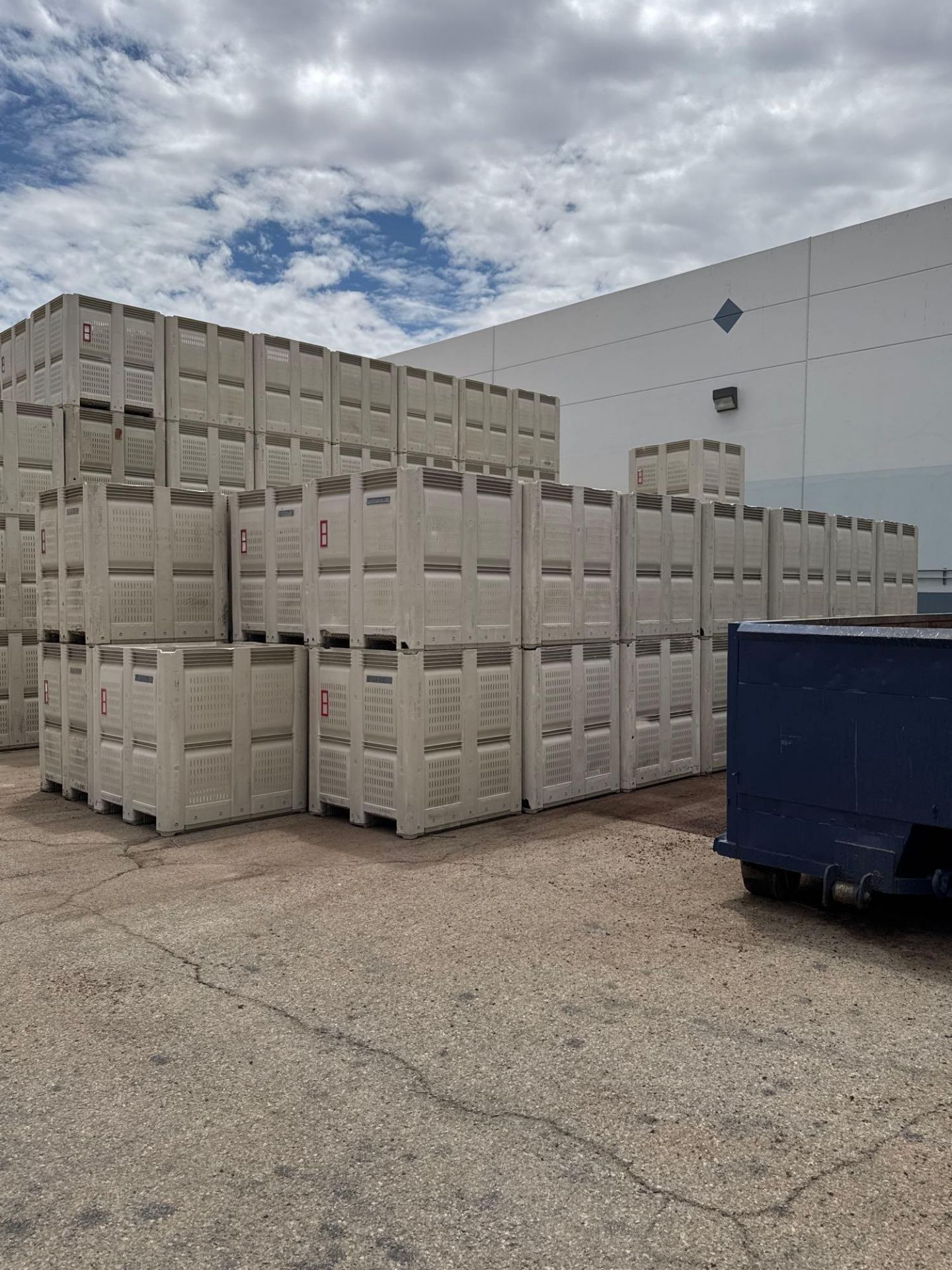 (60) MacroBin Plastic Bins. 48”W x 48”L x 48”H (53” from ground)