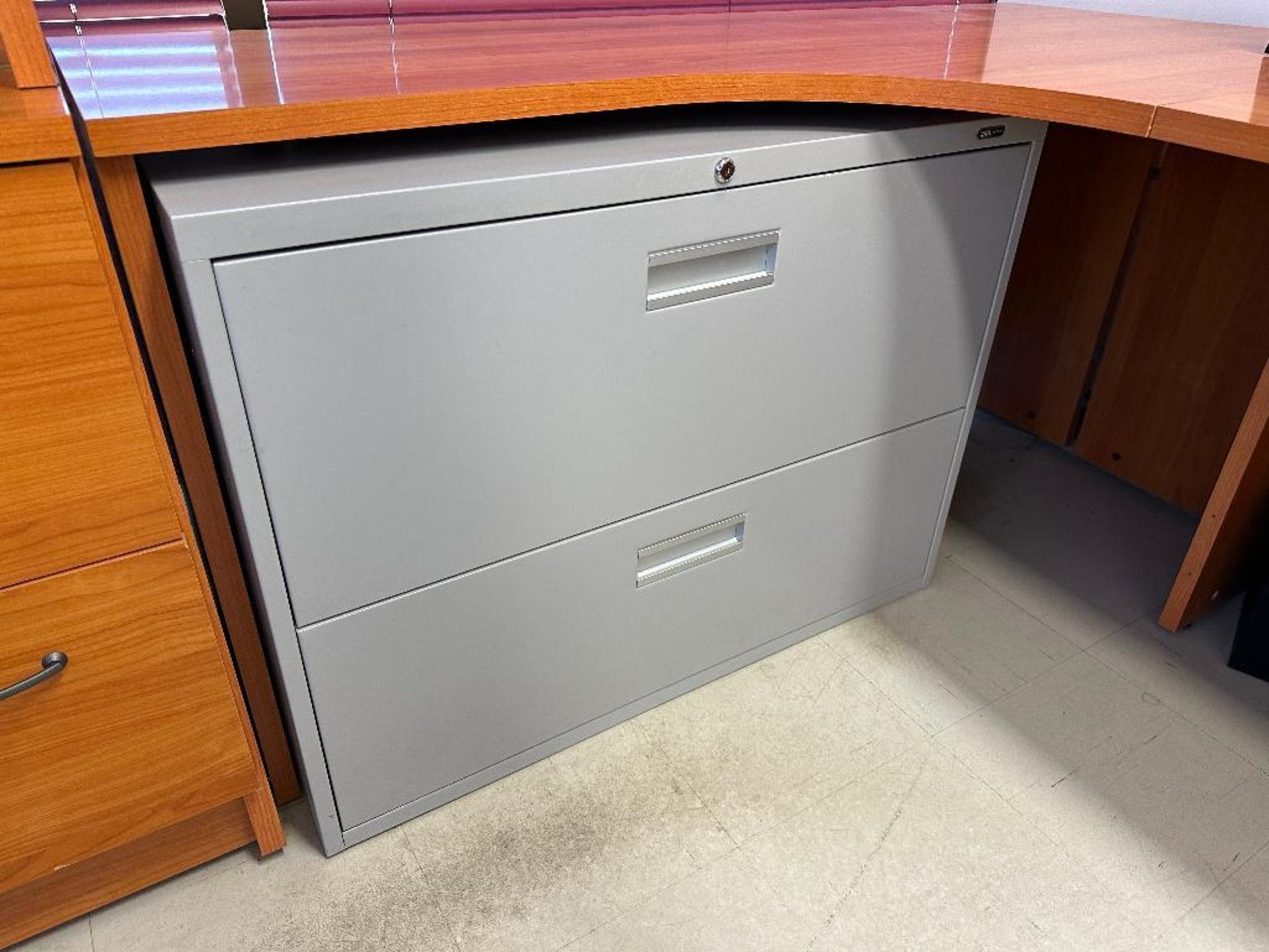 Lot of U-Shaped Desk, (2) Task Chairs, (1) Cabinet, (1) 2-Drawer Lateral Filing Cabinet