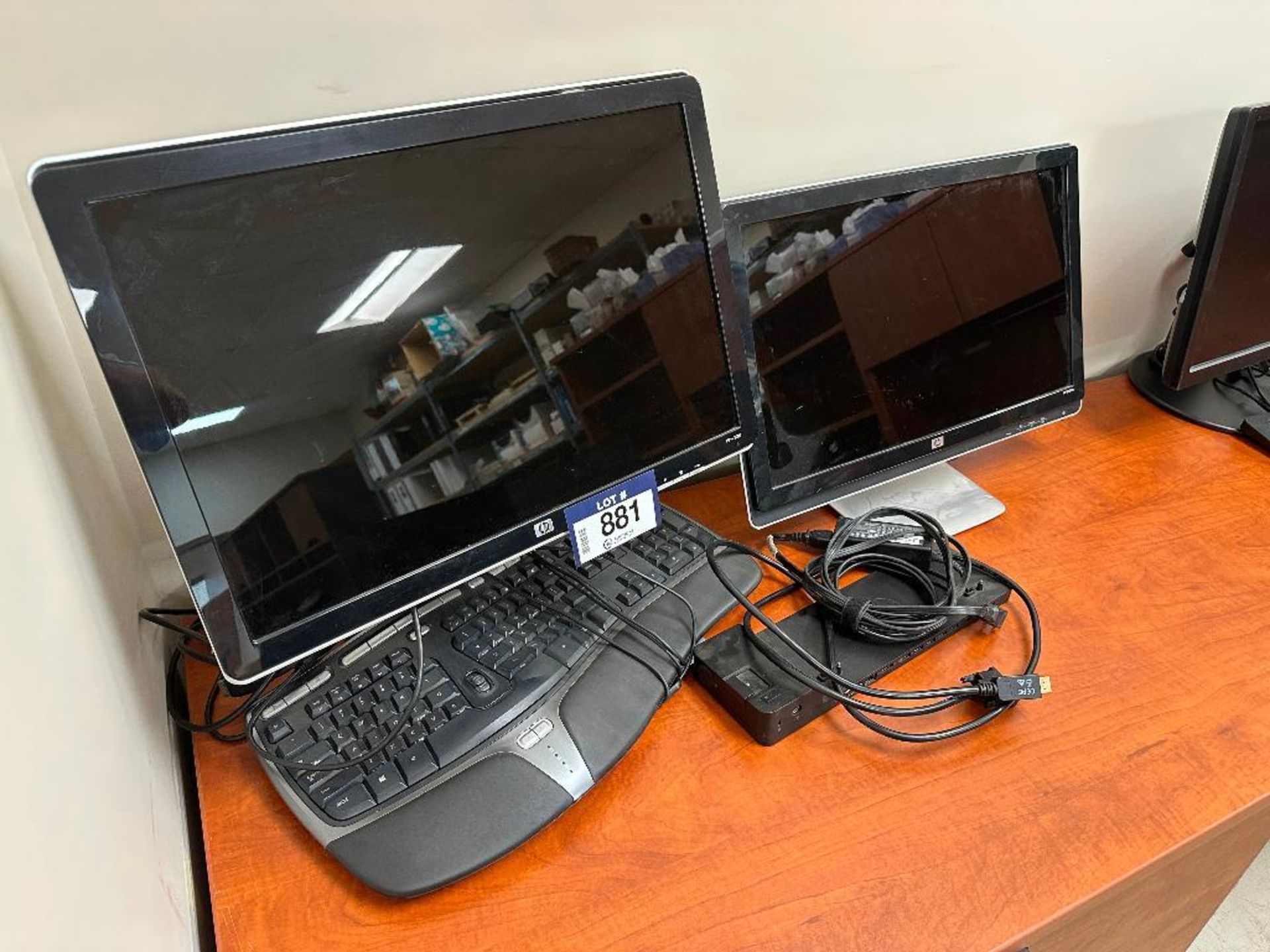 Lot of (2) Asst. HP Monitors w/ Dell Docking Station, Keyboard, etc.