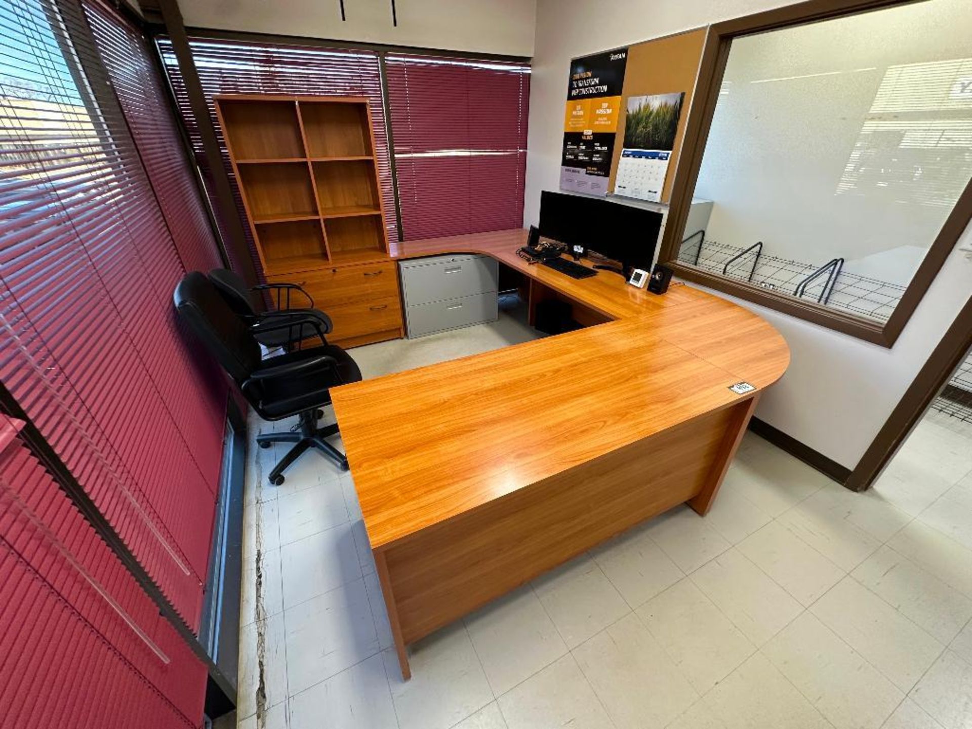 Lot of U-Shaped Desk, (2) Task Chairs, (1) Cabinet, (1) 2-Drawer Lateral Filing Cabinet