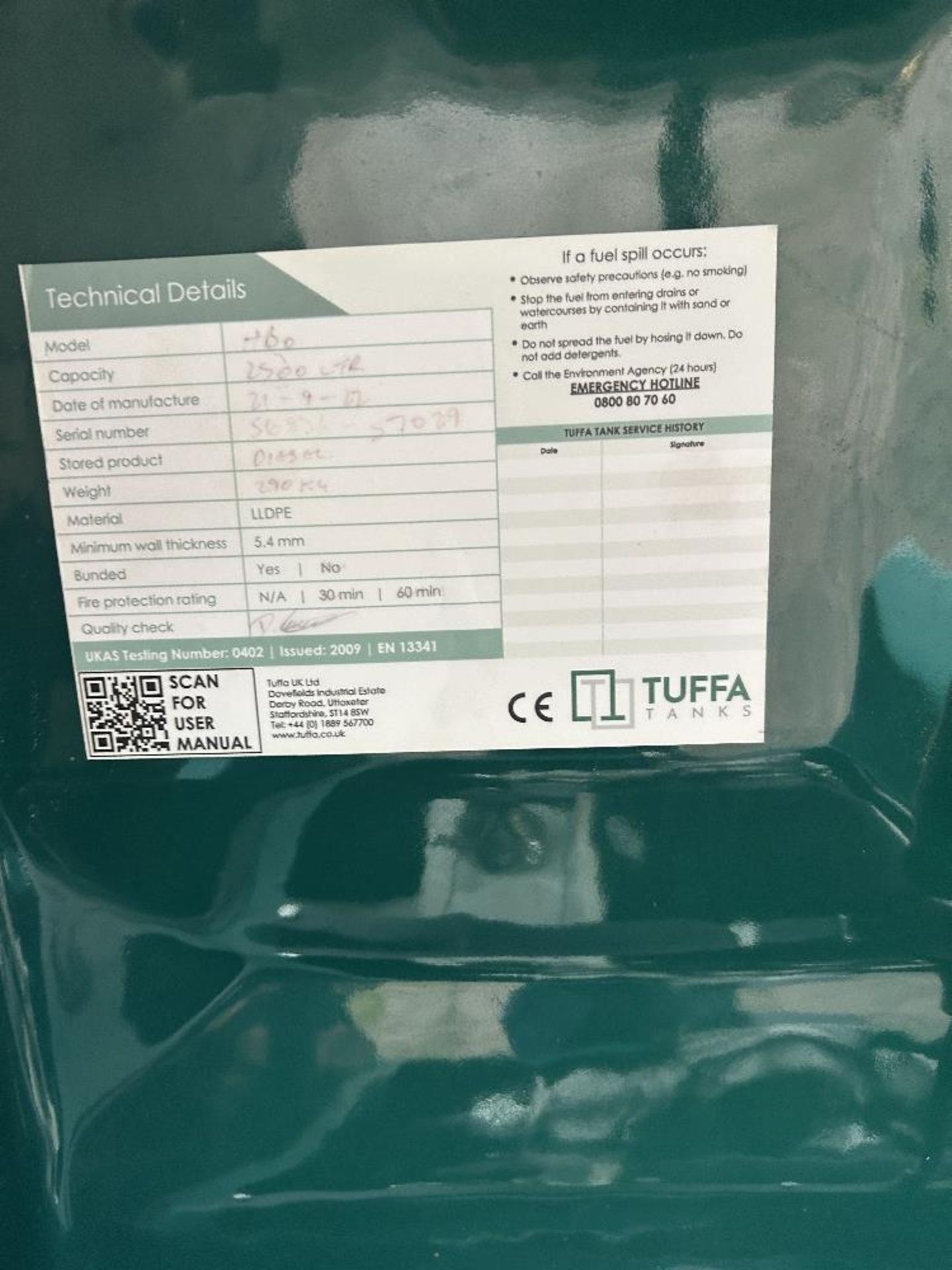 Tuffa Tanks HBO 2,500ltr Diesel TankDate of manufacture: 2022
