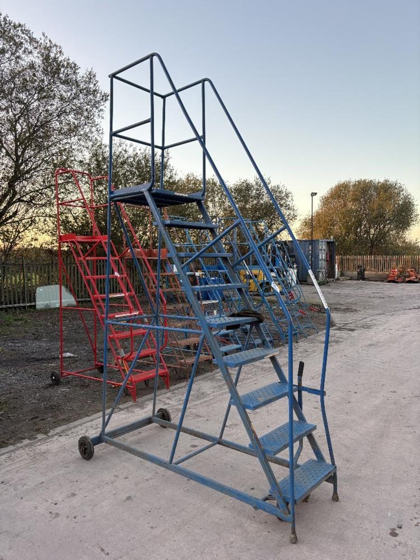 Unbranded 9-Tread Metal Mobile Platform Ladder with Handrail