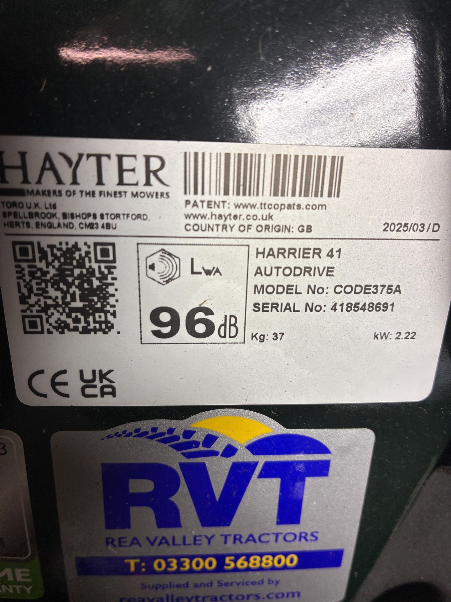 Hayter, Harrier 41, Model: CODE375A, Variable Speed Lawn MowerSerial No ...
