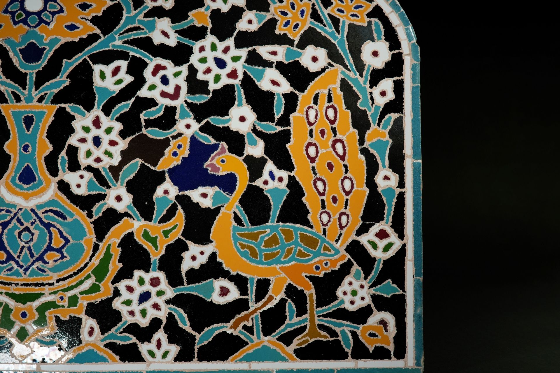 A Large Safavid-Style Polychrome Tile Panel with Peacocks and Floral ...