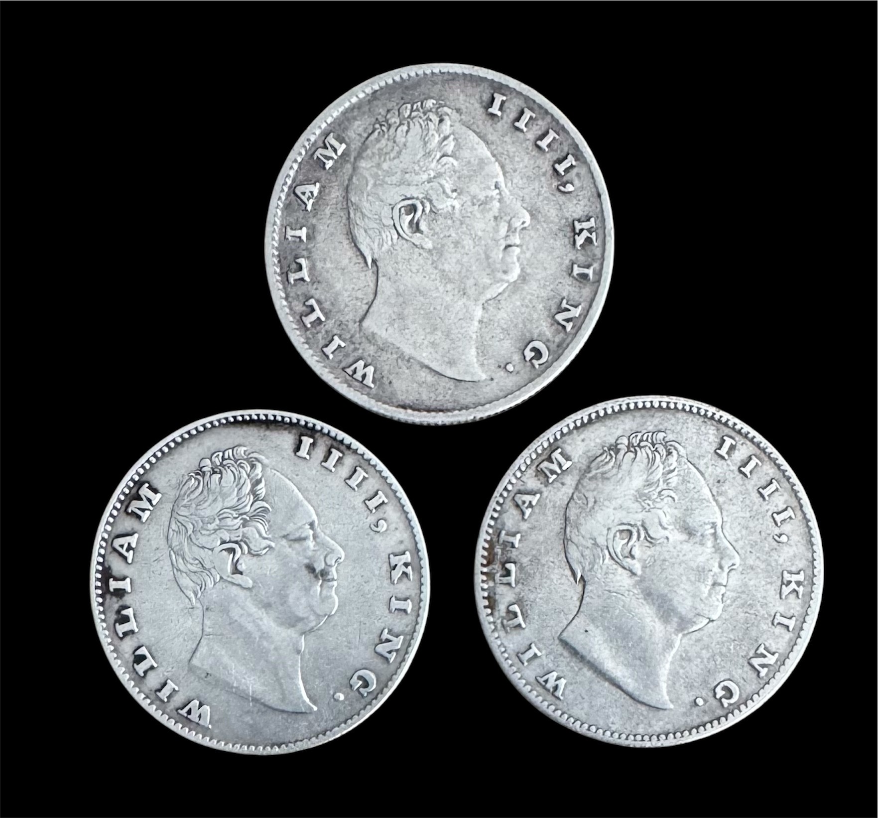 East India Company William IIII 1835 rupee range of three, fine. Qty 3