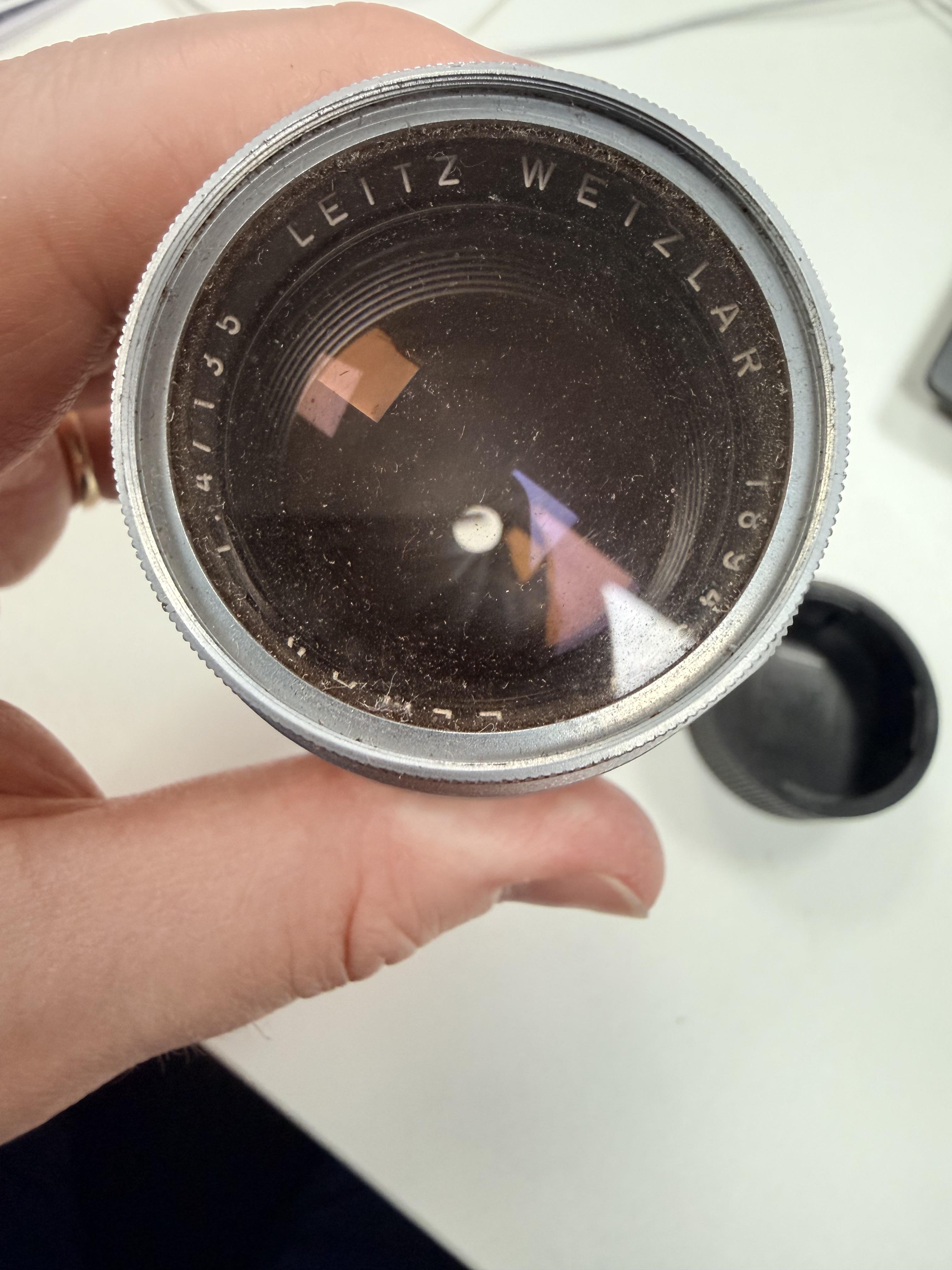 Leitz Leica Camera With Leica Meter Attached. Also included Leica Elmar ...