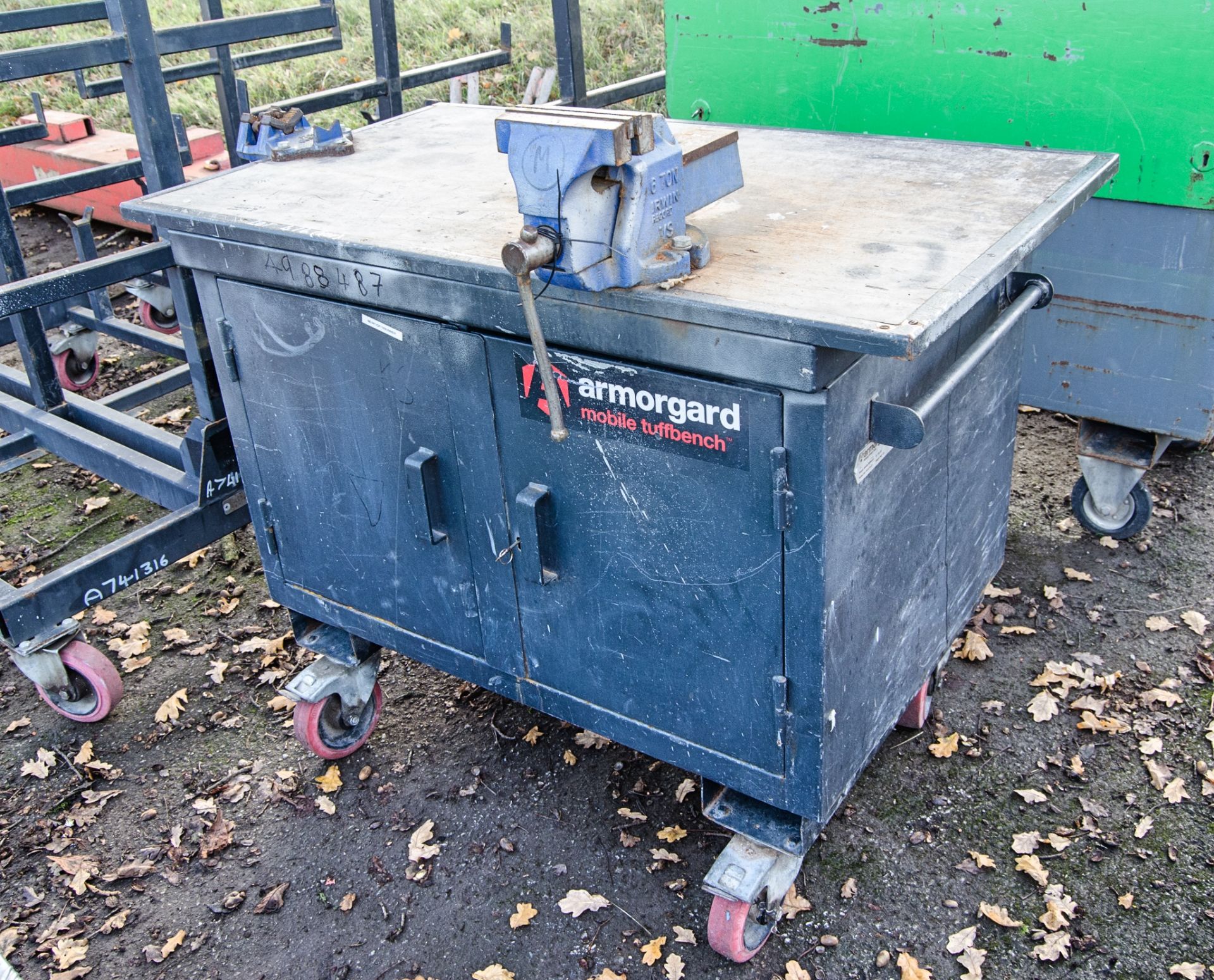 Armorgard Mobile Tuffbench steel cabinet work bench c/w engineer's vice ...