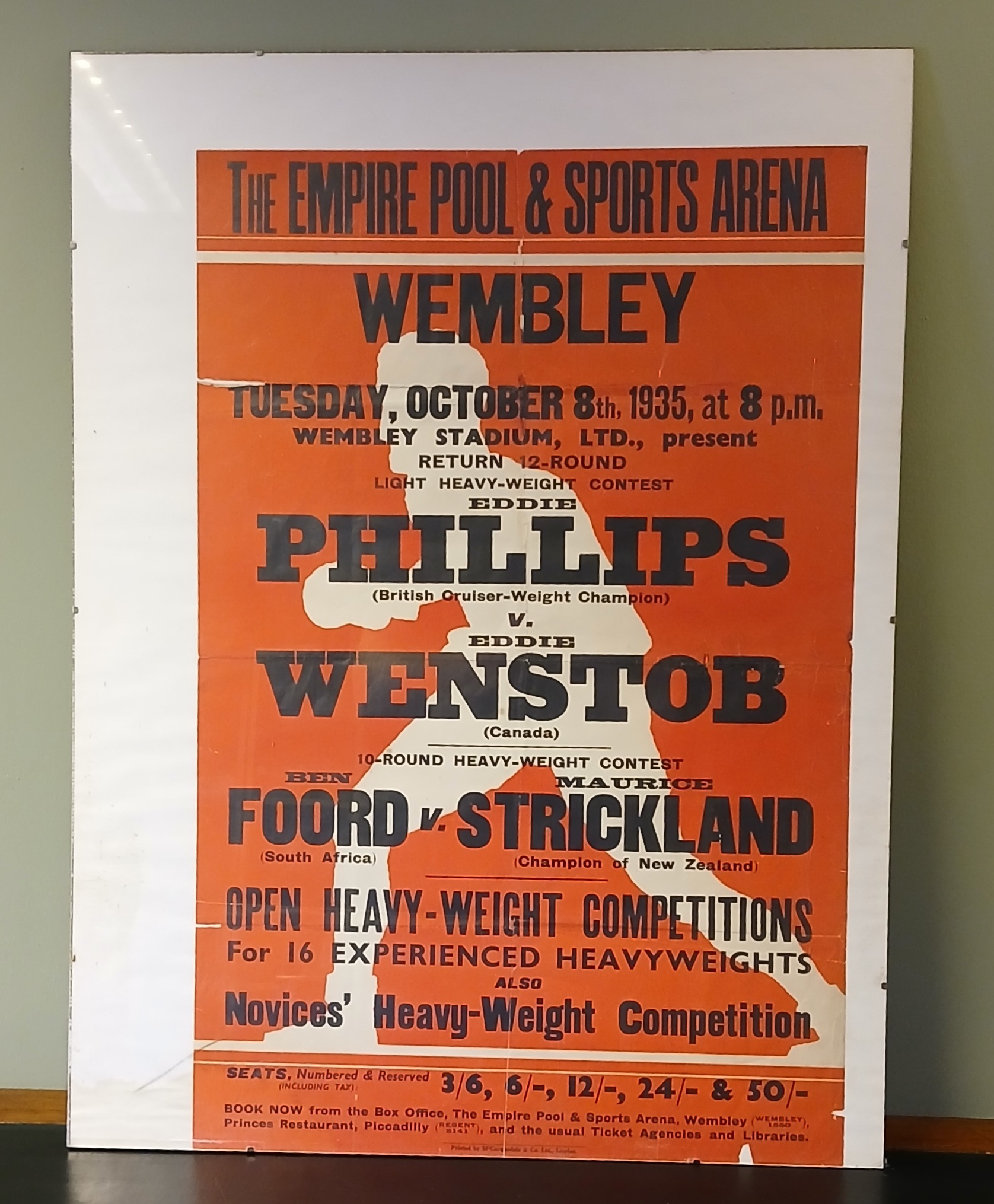 Original Boxing poster, promoting Light Heavyweight contest between ...
