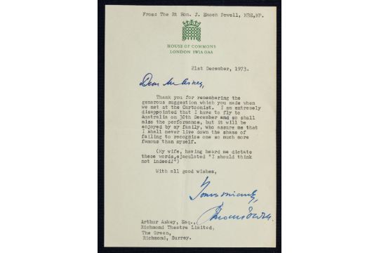 Powell, Enoch (1912-1998), TLS, House of Commons headed notepaper, 21st ...