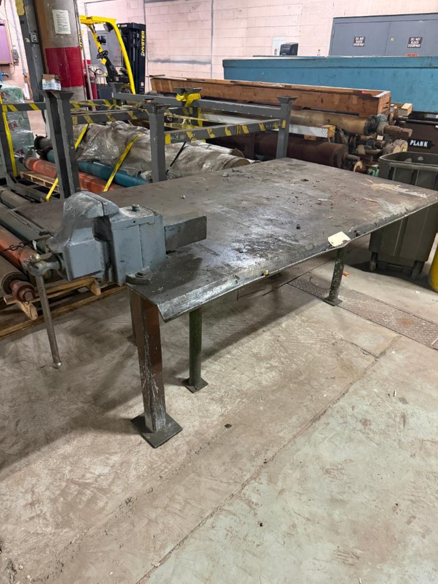 STEEL MACHINE SHOP TABLE W/ VICE - Simple Rigging/Loading Fee: $50