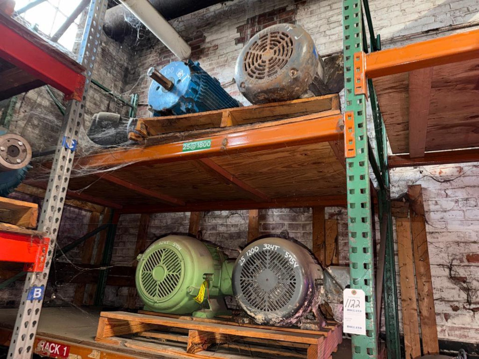 LOT OF SIX 25 HP MOTORS ON SHELVES