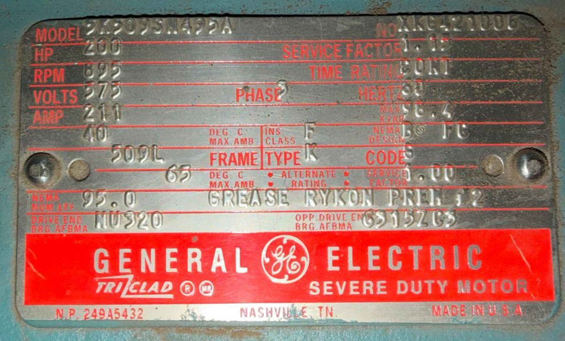 200 HP GENERAL ELECTRIC 575V MOTOR 509L FRAME 895 RPM
