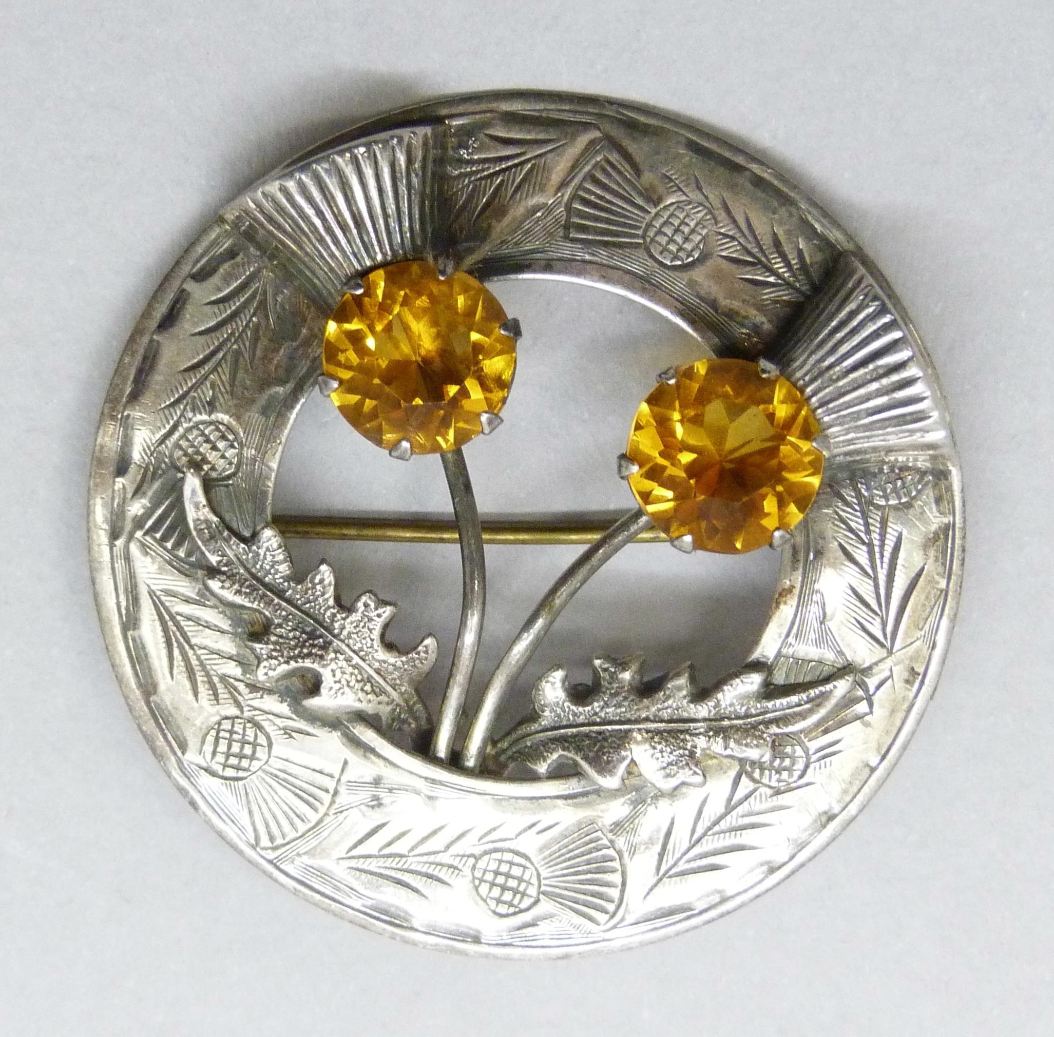 A large Ward Brothers 1940s Scottish silver brooch with thistle design ...