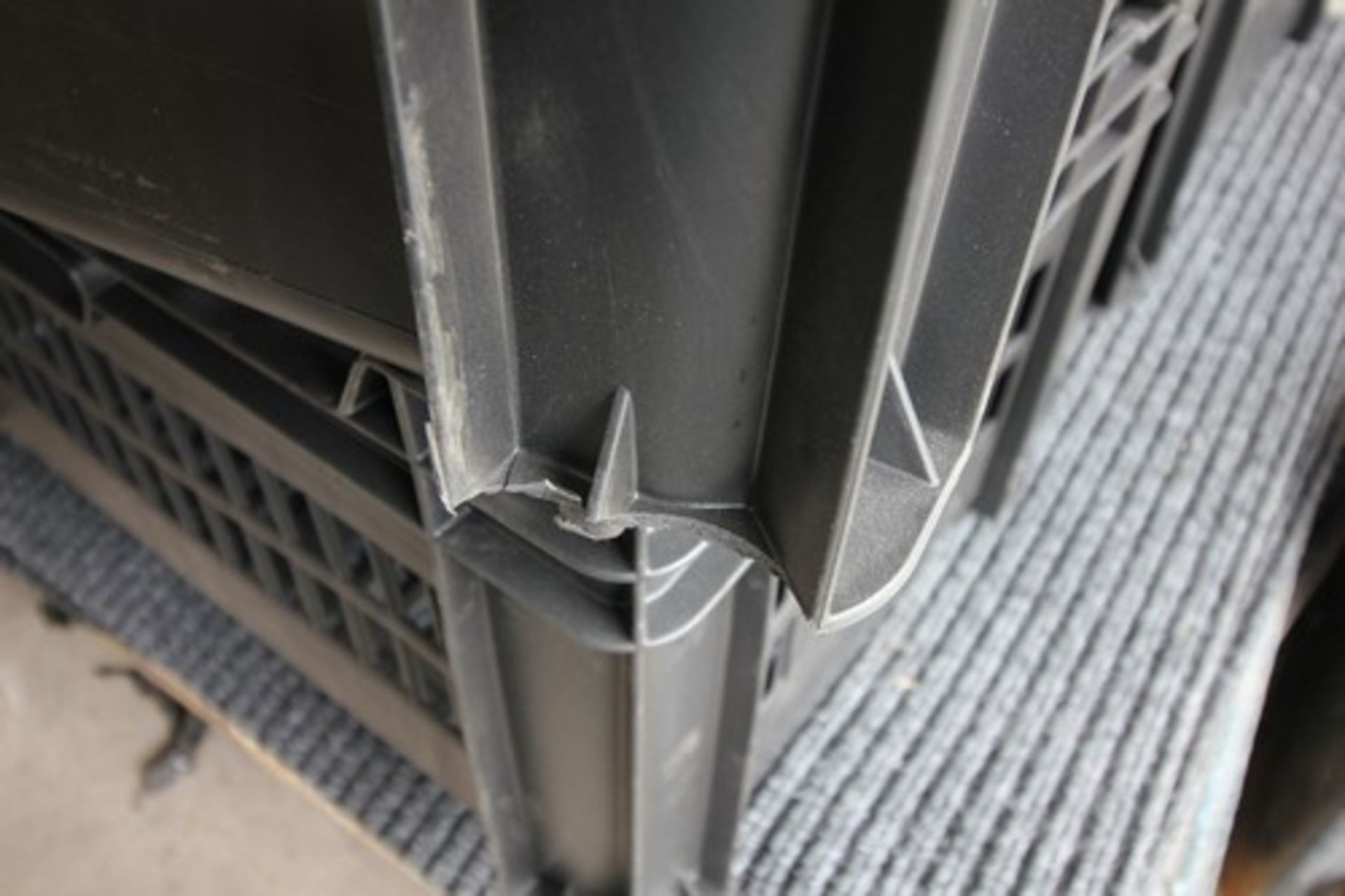 6 x black plastic storage containers, comprising 4 x stacking crates ...