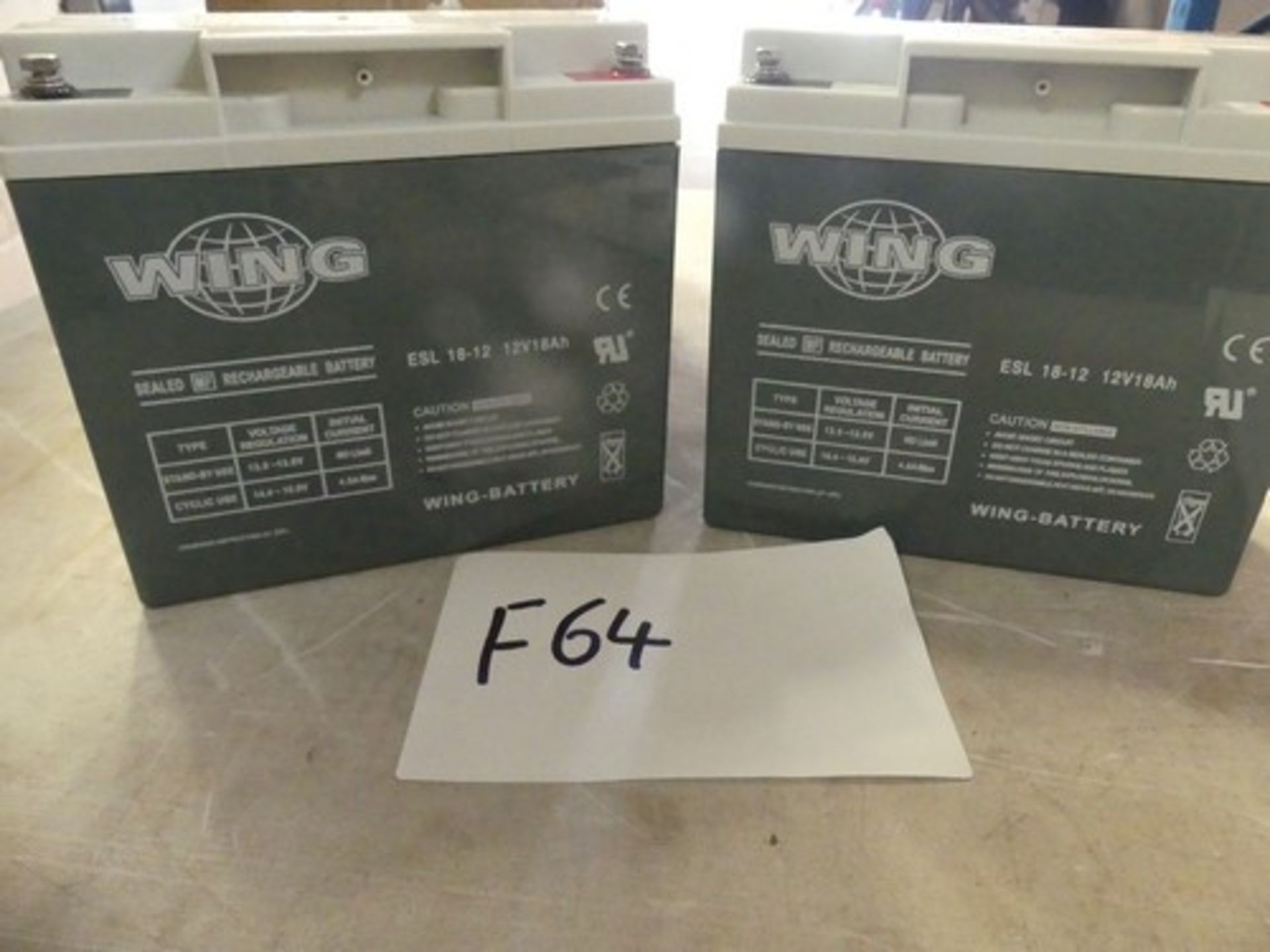 2 x Wing ESL 18-12, 12v, 18ah batteries - new (SW14B)F64
