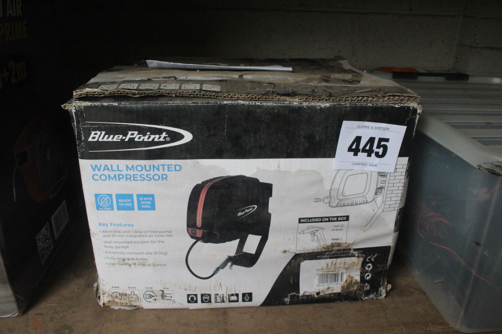 Blue Point wall mounted compressor with recoil airline. V
