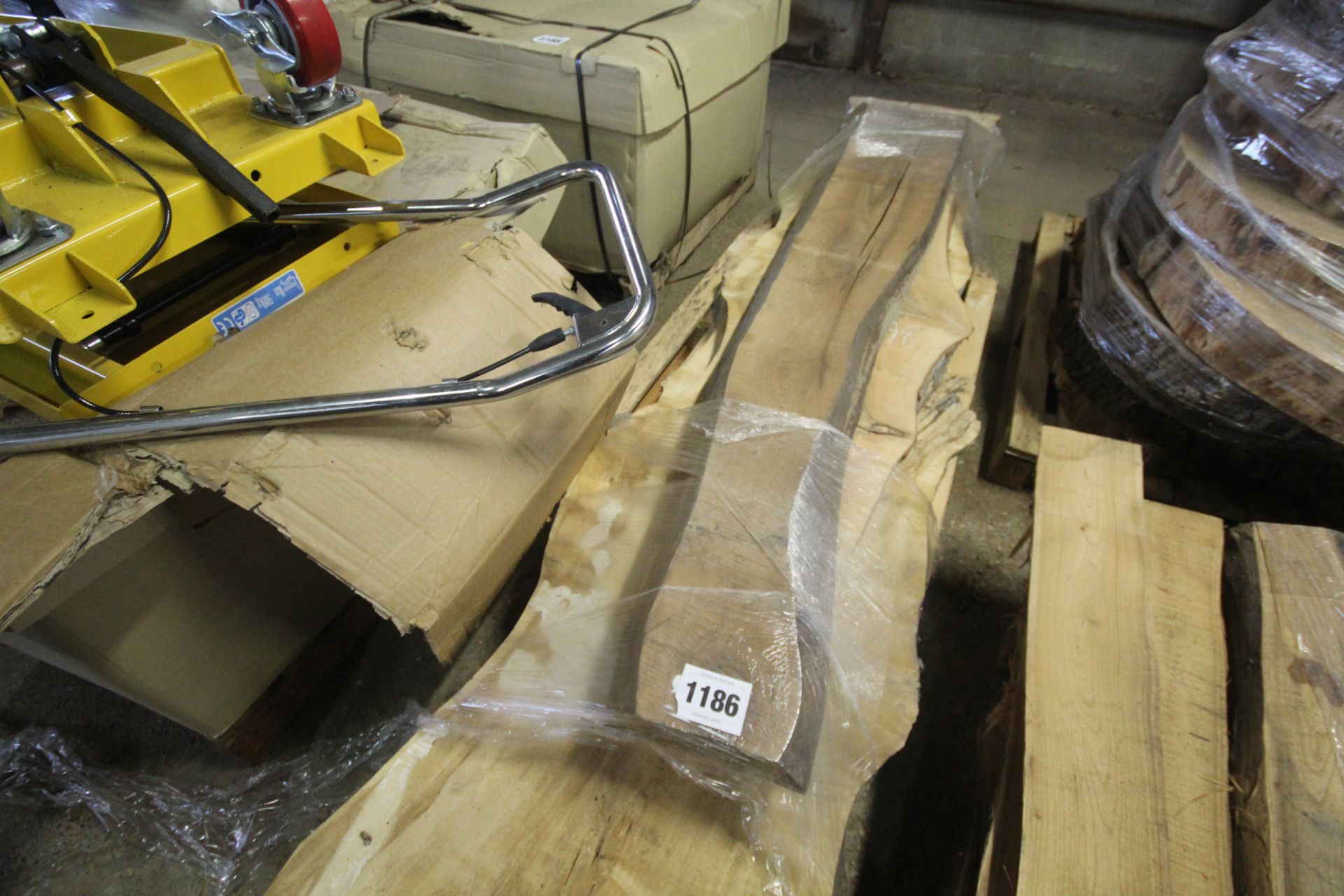 Pallet of various hardwood live edge timber.