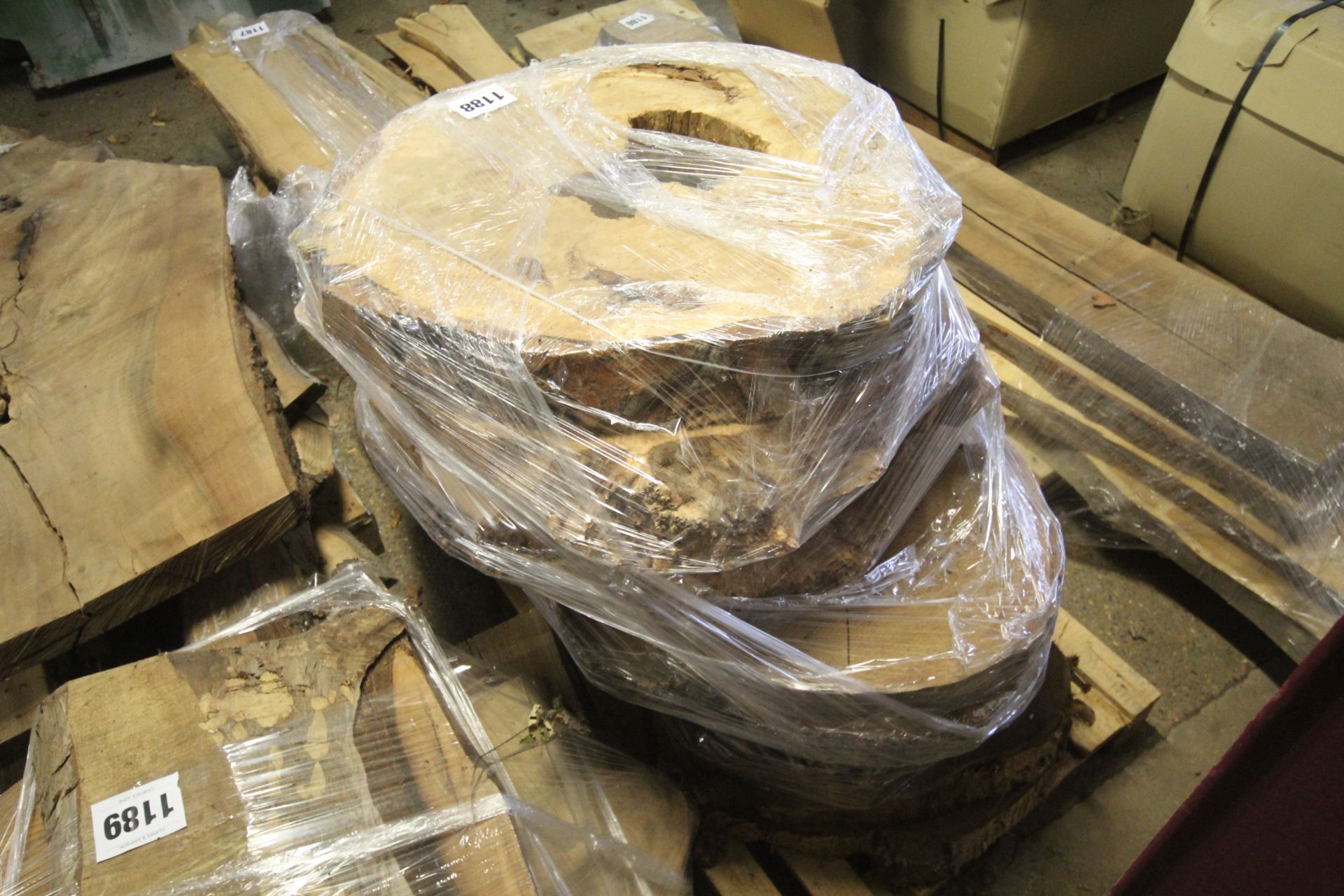 Pallet of various hardwood live edge timber.