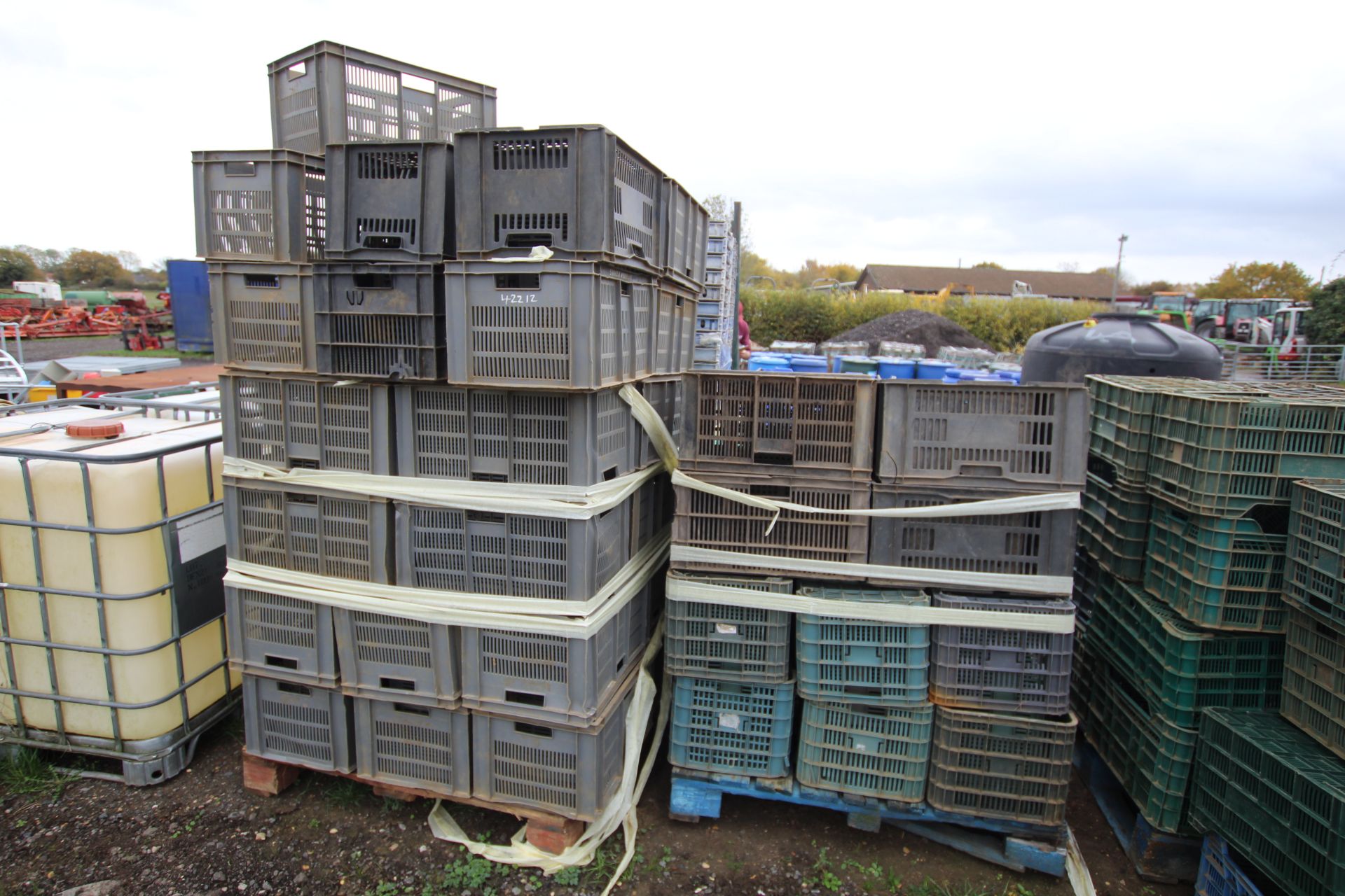 2x pallets grey and other veg crates.