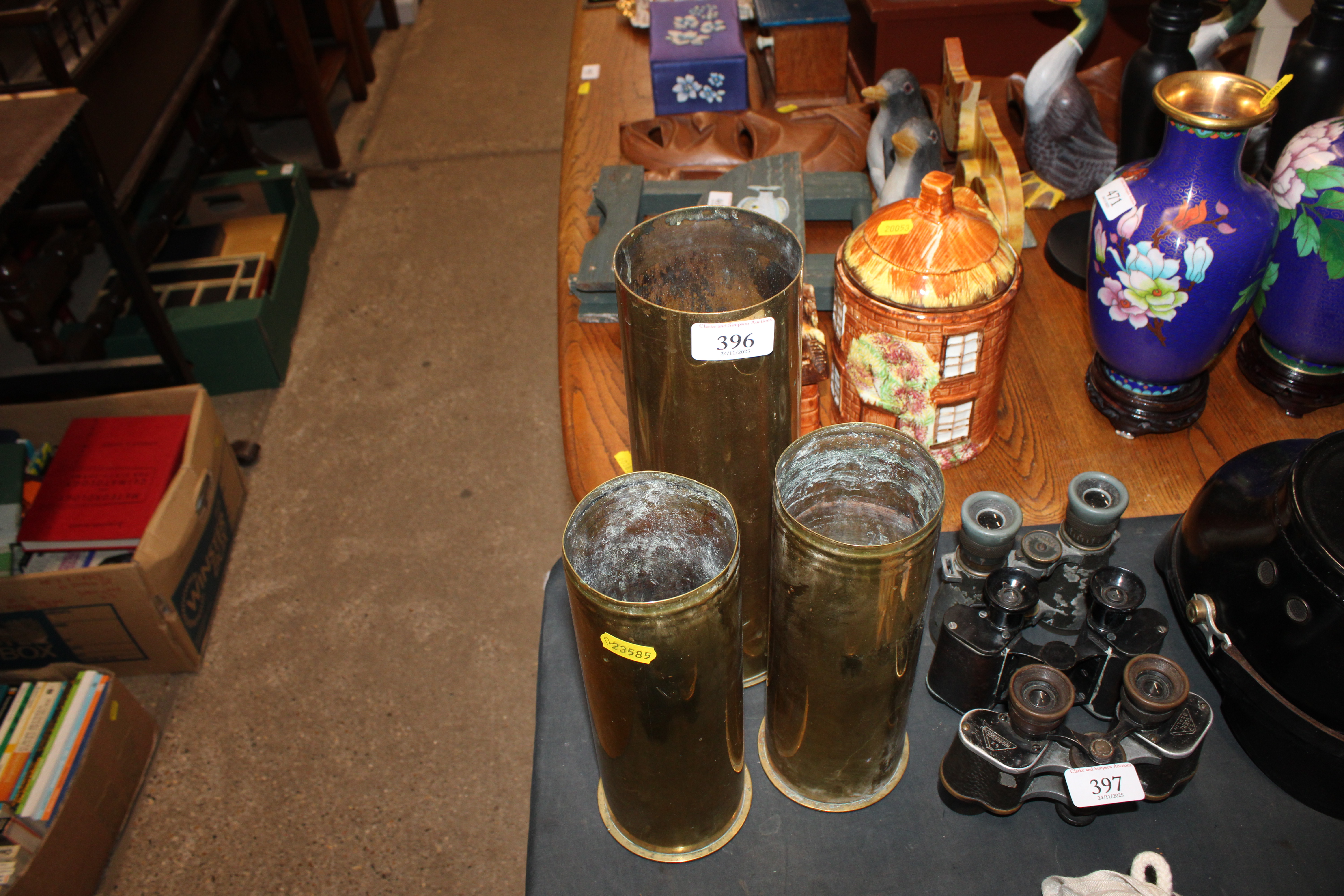 Three WWI brass shell cases