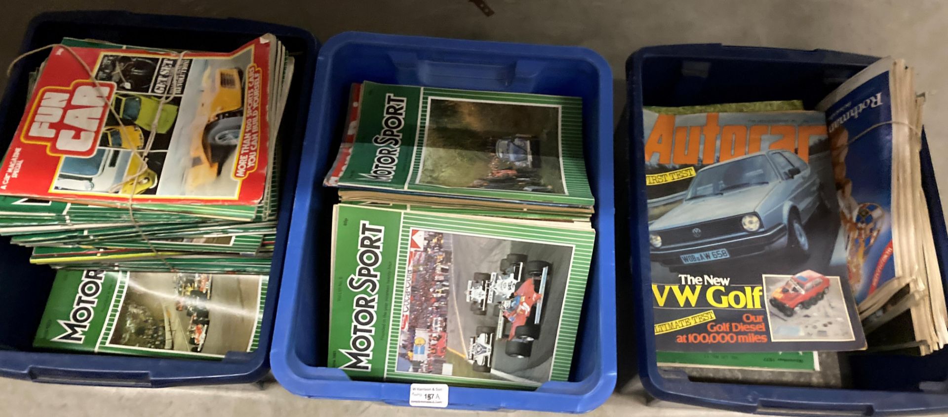 Contents to 3 plastic boxes; a quantity of vintage car magazines from ...