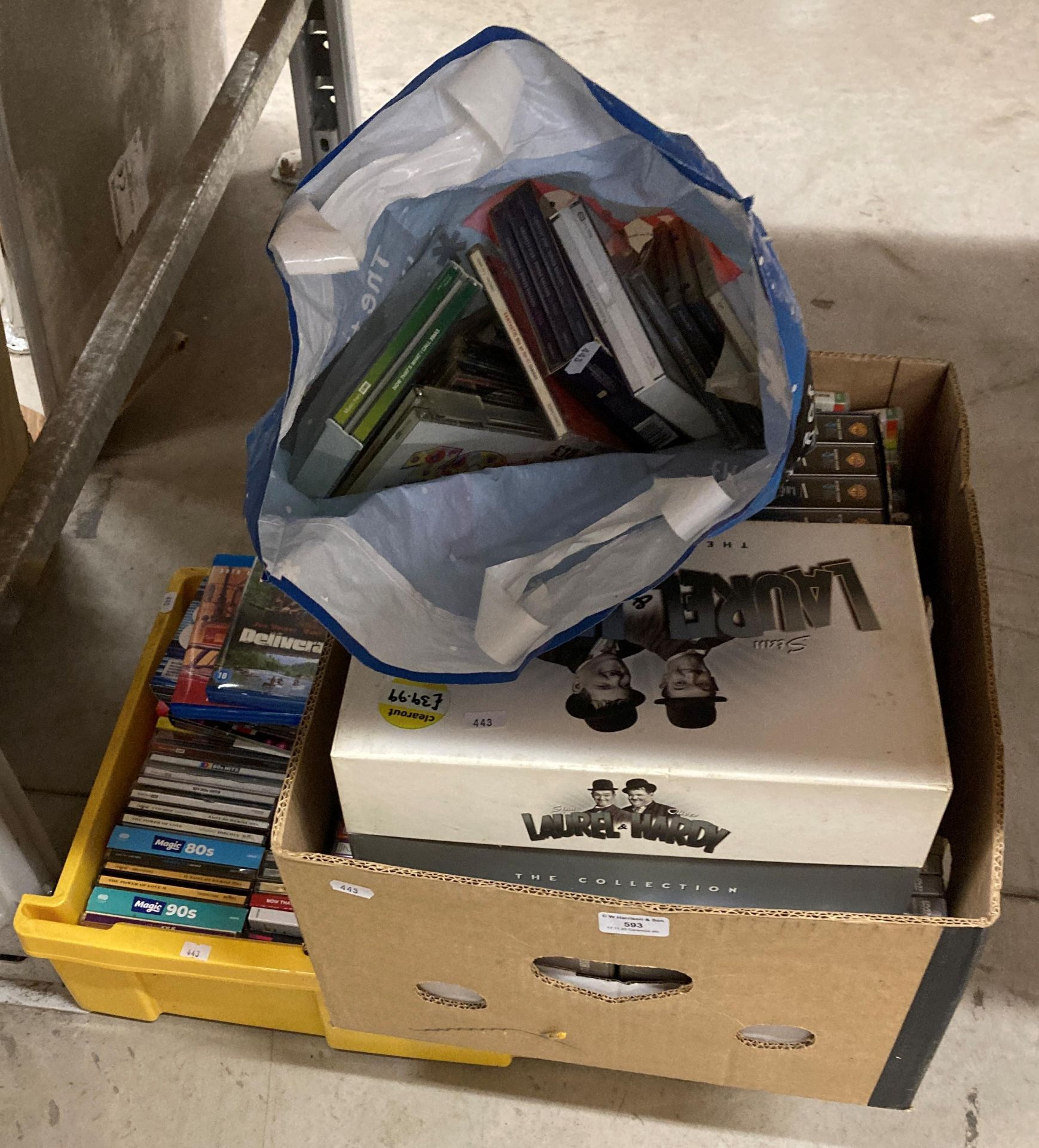 Contents to a large box and crate - DVDs, CDs and VHS tapes including ...