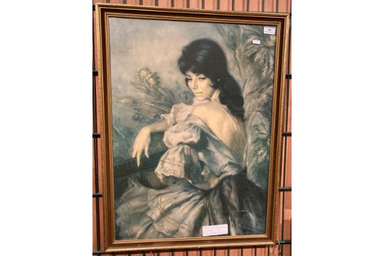 Francisco Ribera framed 1950s print of a Spanish Lady, 72cm x 52cm (CWH ...