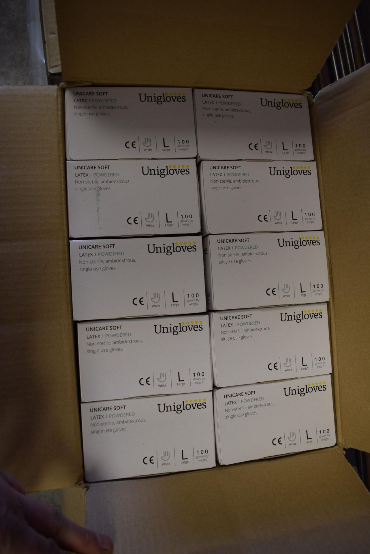 *10x 100pk of Uni Glove White Latex Powdered Single Use Gloves Size: L