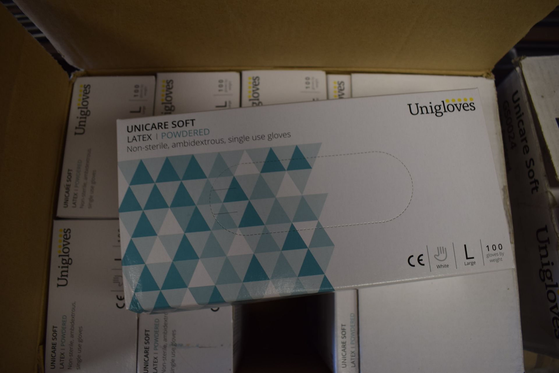 *10x 100pk of Uni Glove White Latex Powdered Single Use Gloves Size: L