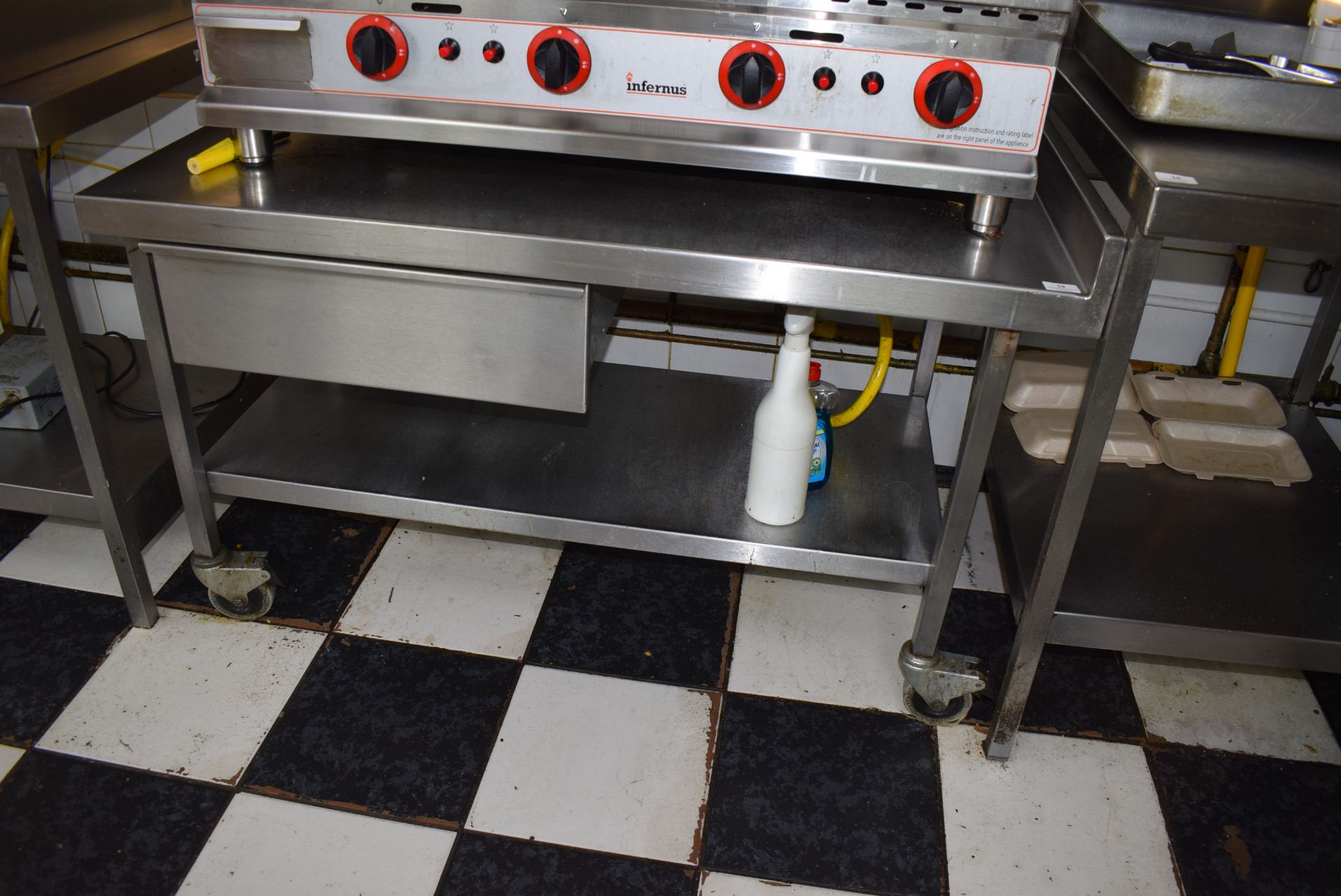 Stainless Steel Mobile Preparation Table 120x65cm x 70cm high with ...